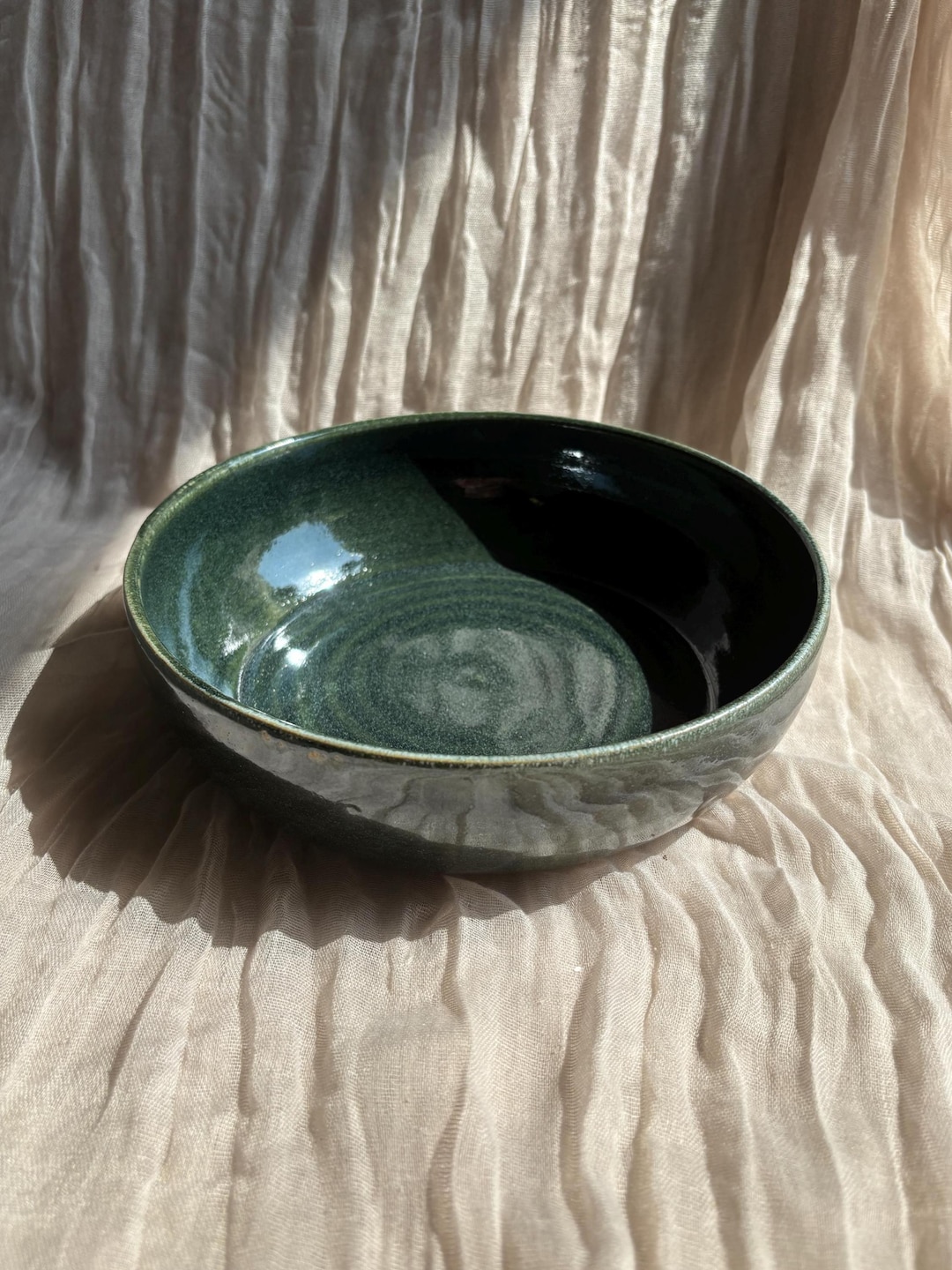 Green Pasta Bowl, Handmade Wide Dish, Ceramic Serving Bowls, Green ...