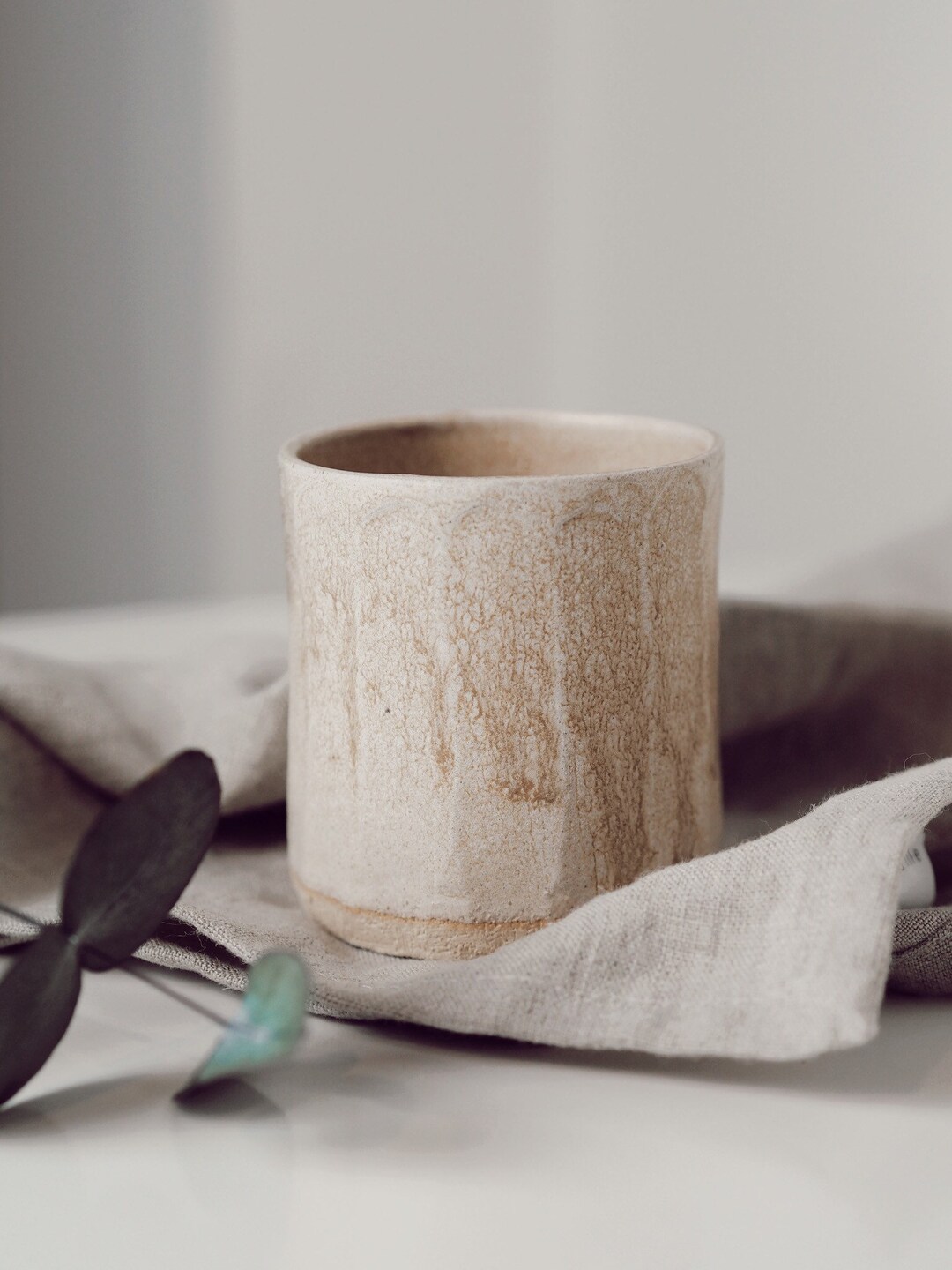 Handmade Ceramic Beaker Cream Glazed Cup Hand Carved Clay - Etsy