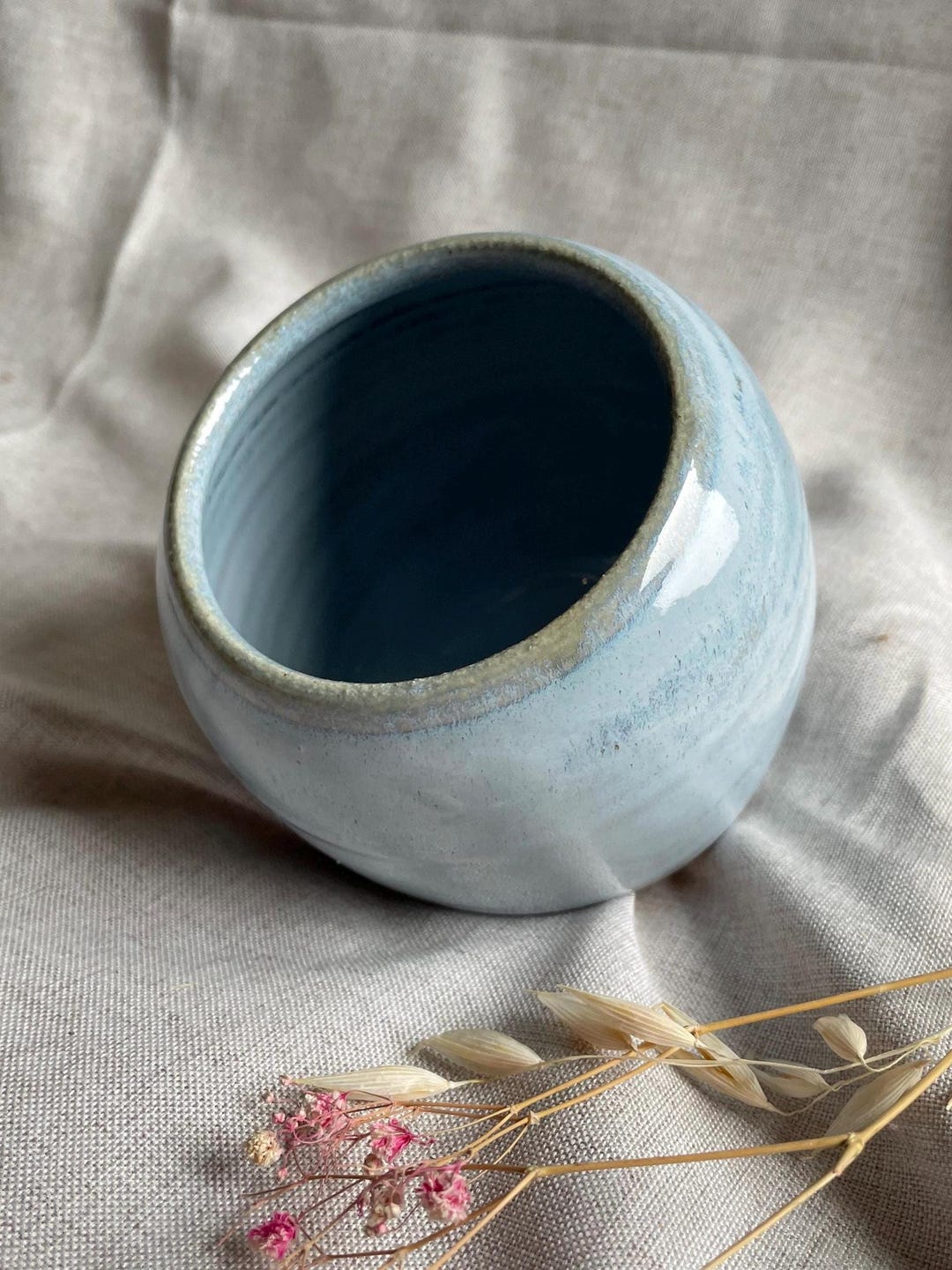 Sky Blue Salt Pig, Blue Salt Cellar, Rock Salt Container, Handmade ...