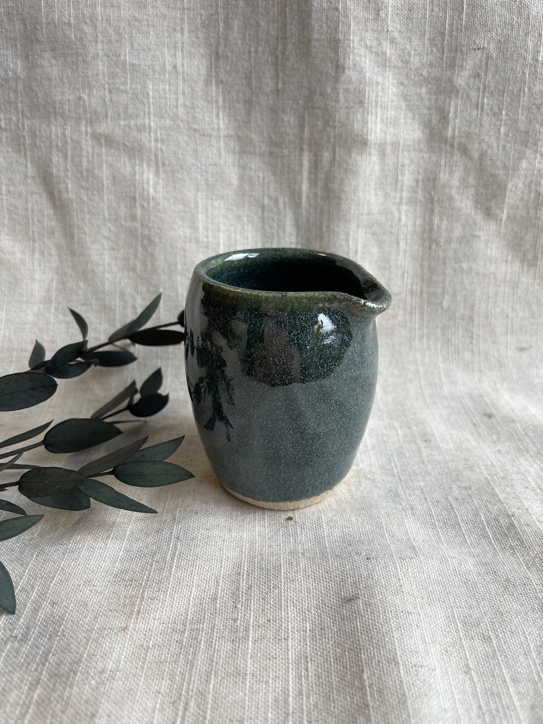 Green Ceramic Milk Jug, 120ml Milk Bottle, Small Creamer, Handleless ...