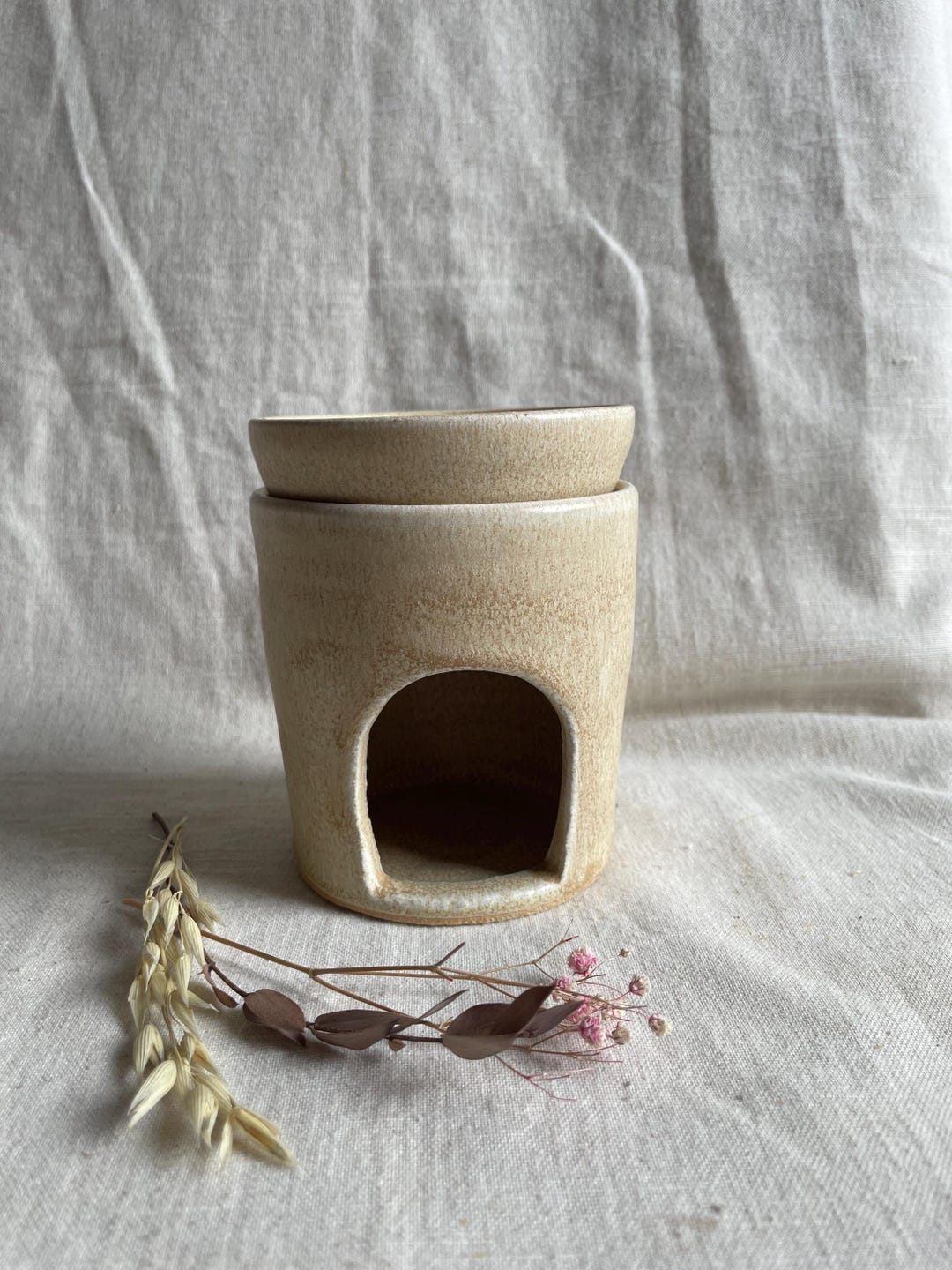 Cream Ceramic Wax Burner, Ceramic Oil Burner, Handmade Beige Neutral ...