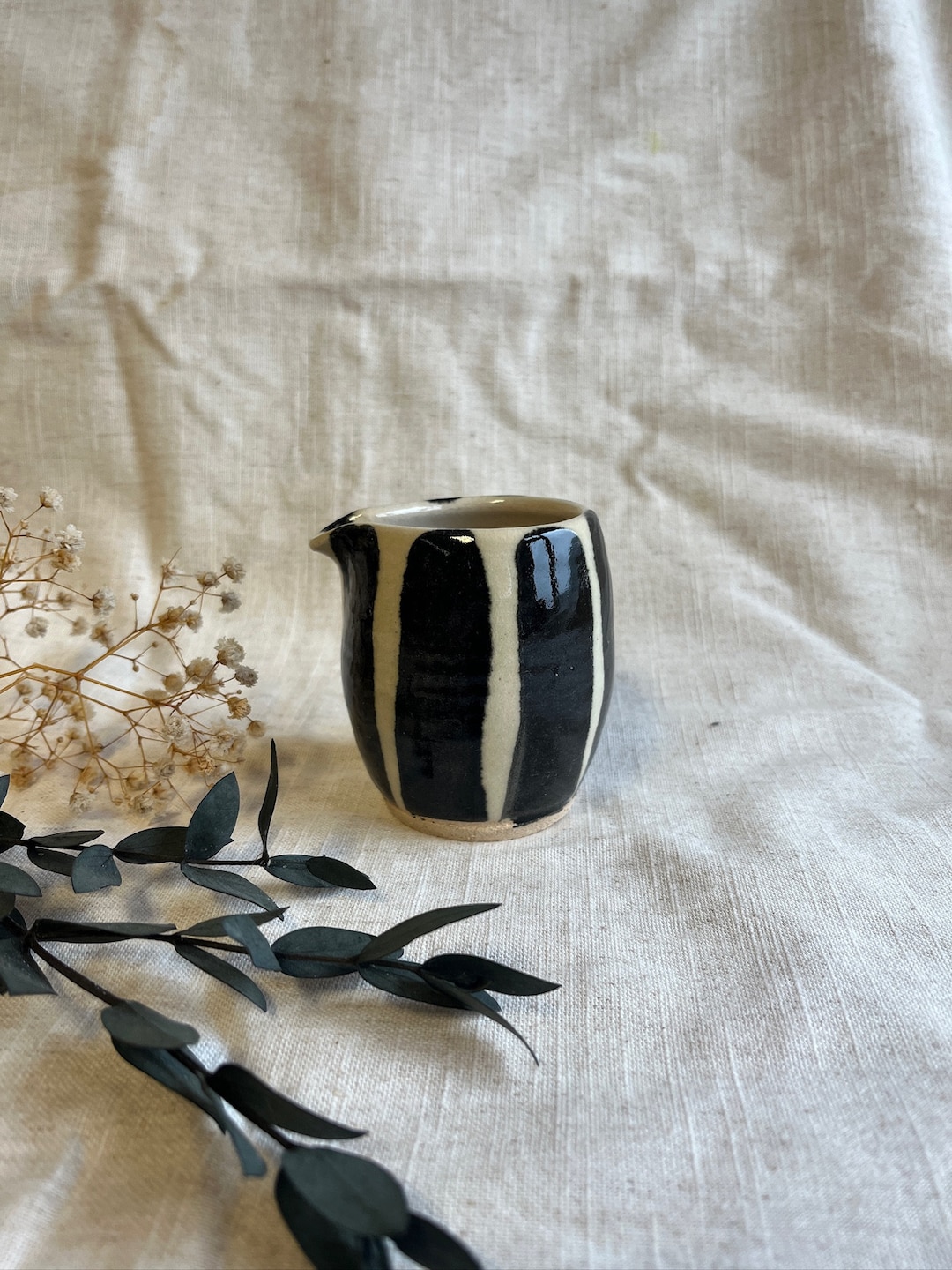 Stripe Ceramic Milk Jug, 120ml Milk Bottle, Small Creamer, Handleless ...