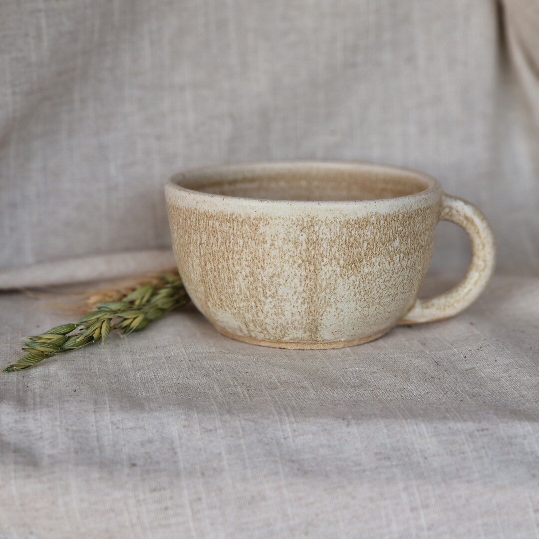 Handmade Ceramic Mug, Round Cream Cup, 300ml Cream Mugs, Unique British ...