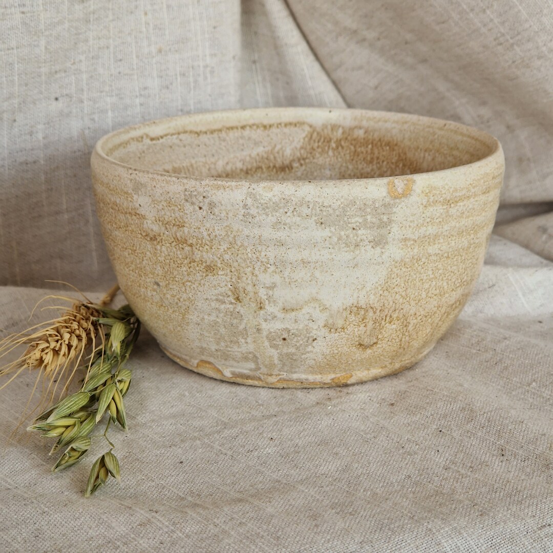 Cream Ceramic Bowl, Handmade Glazed Dish, Beige Stoneware Kitchenware ...