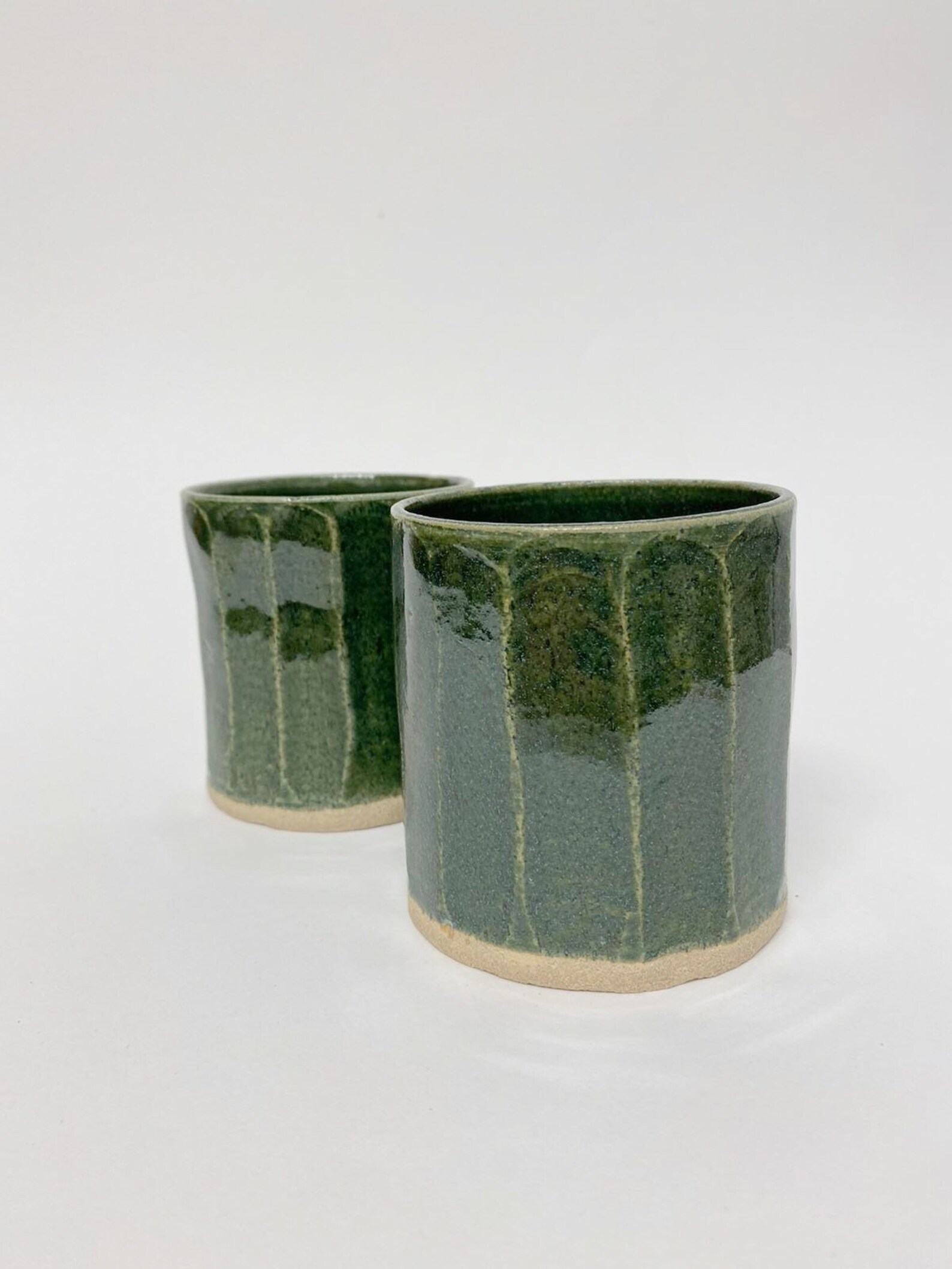 Handmade Ceramic Beaker Green Glazed Cup Hand Carved Clay | Etsy UK