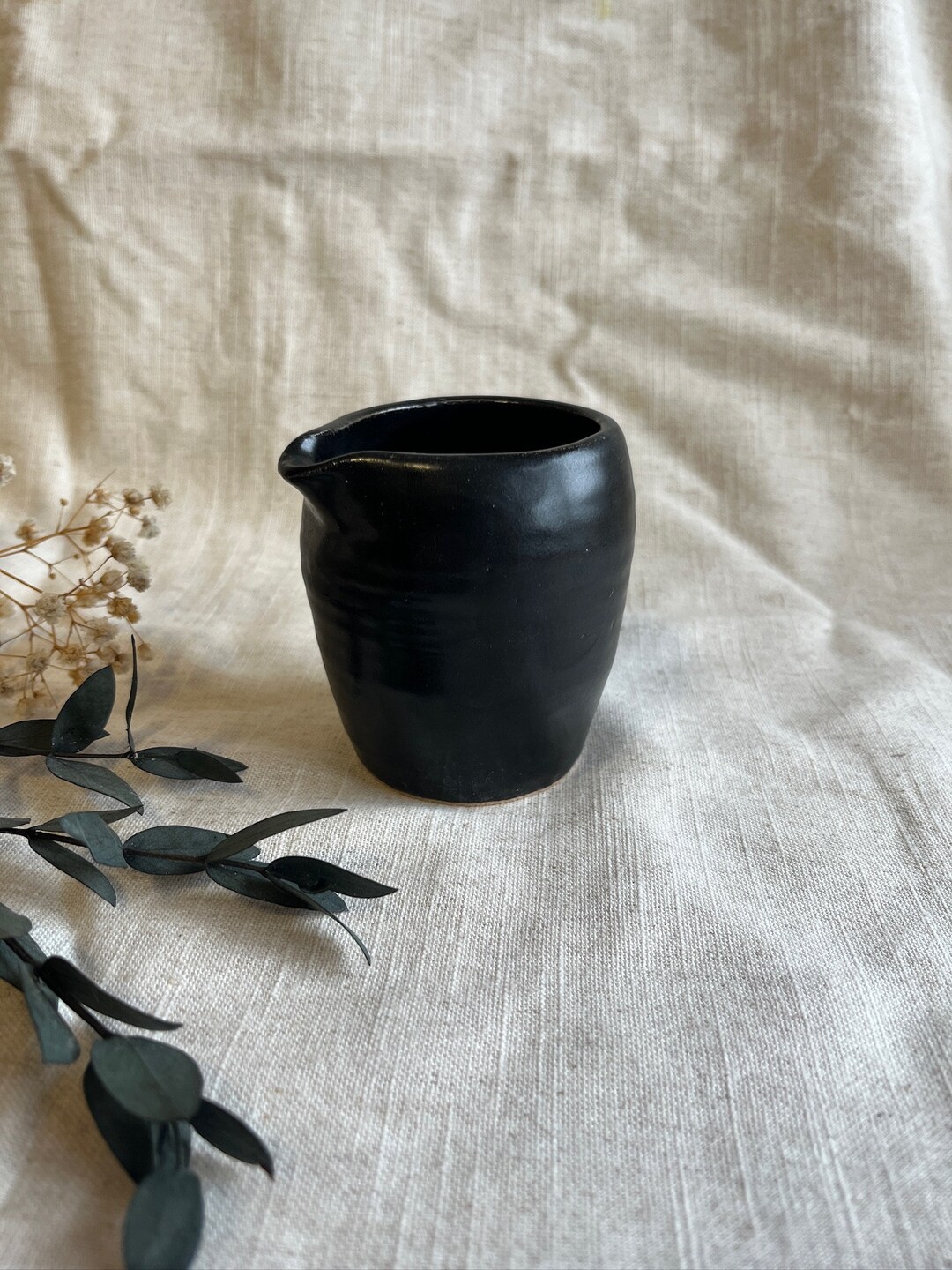 Black Ceramic Milk Jug, 120ml Milk Bottle, Small Creamer, Handleless Pourer, Milk Vessel, Tea ...