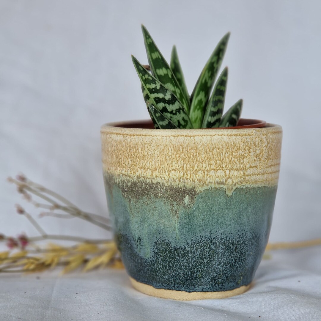 Mountains Ceramic Planter, Handmade Glazed Pot, Green Plant Pots, 500ml ...