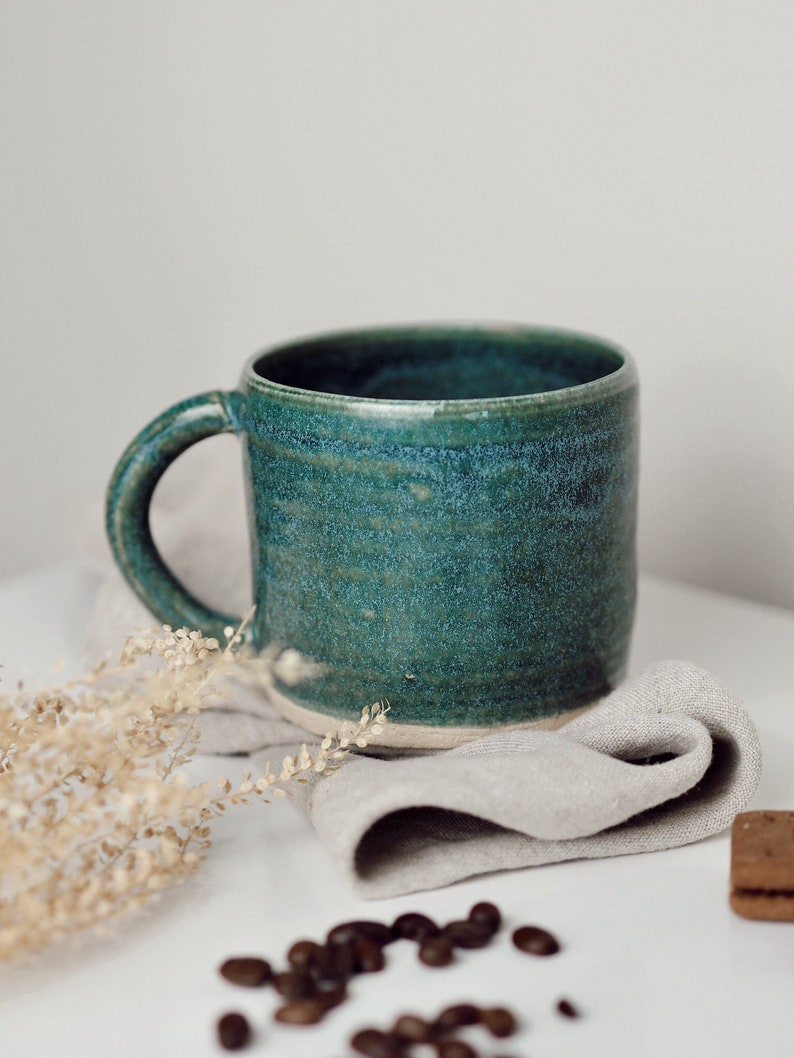 Handmade Ceramic Mug Deep Green Cup 400ml Green Mugs Unique - Etsy