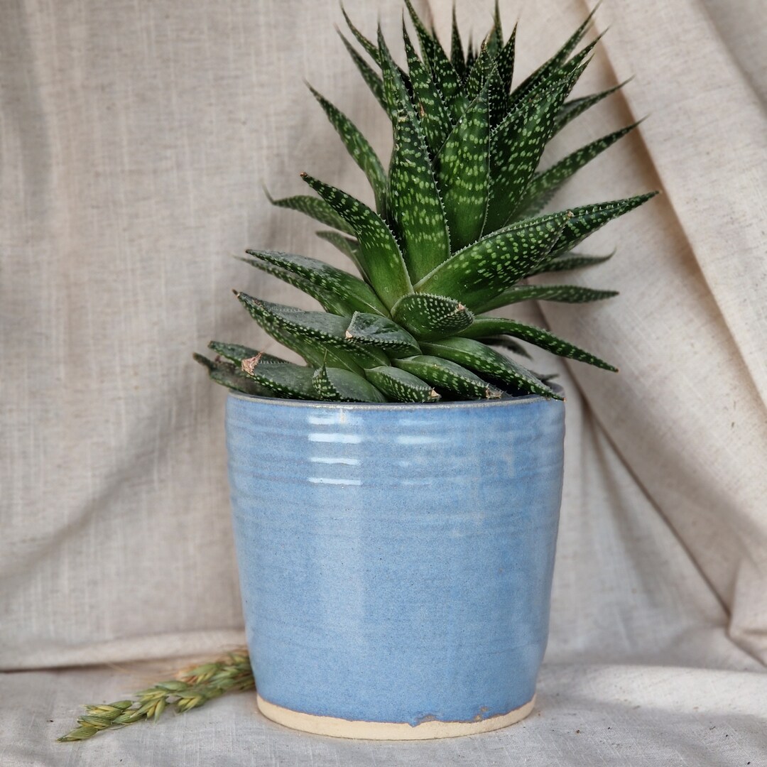 Sky Blue Planter, 12cm Plant Pot, Medium Handmade Planter, Baby Blue ...