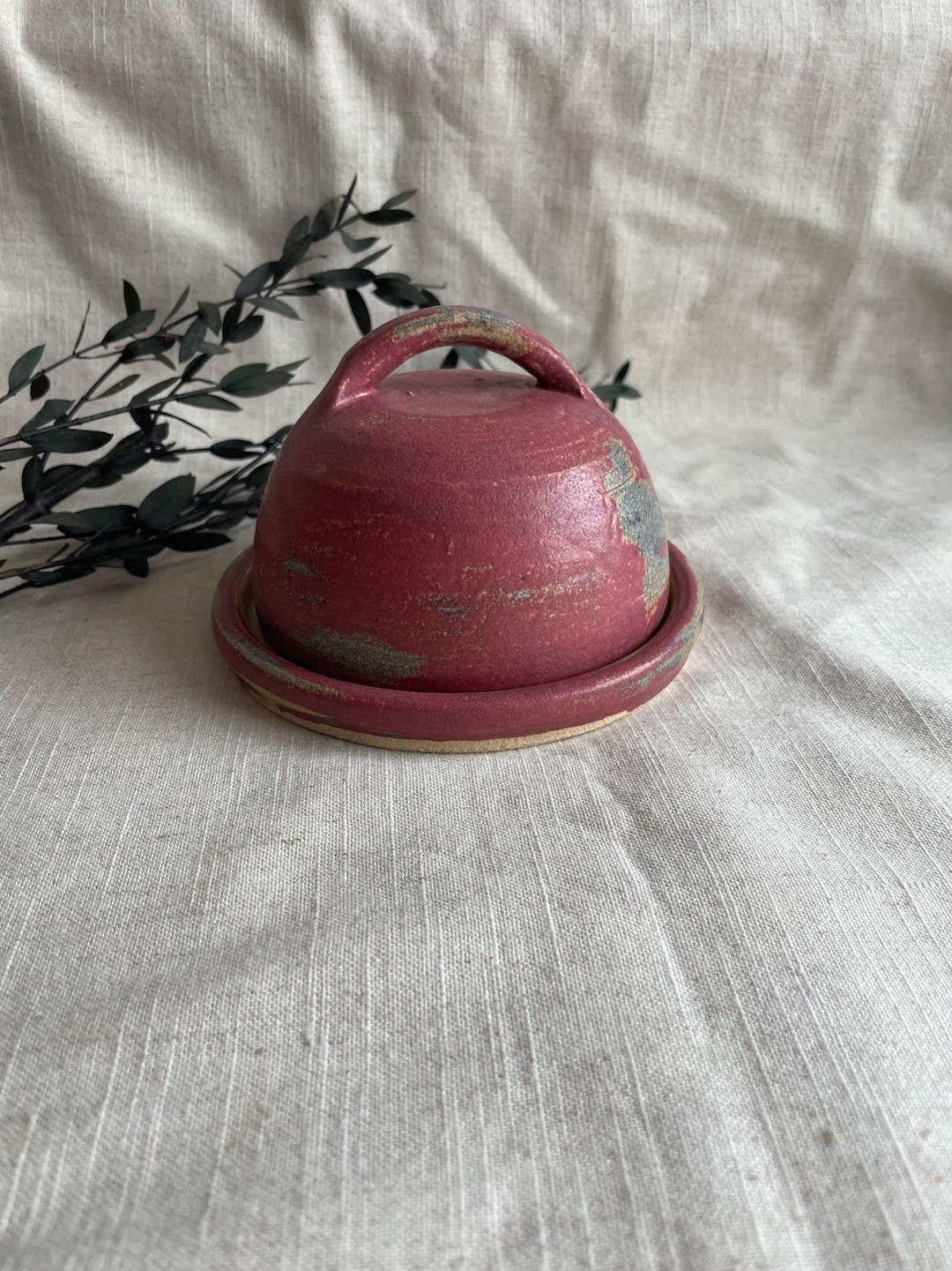 Dark Pink Ceramic Butter Dish, Handmade Butter Cellar, Hand Thrown ...