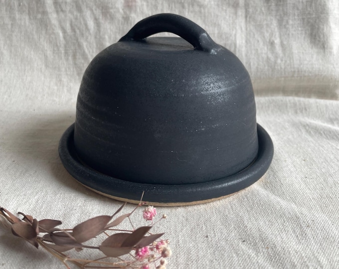 Stoneware Ceramic Butter Dish, Round Lidded Butter Keeper Crock ...