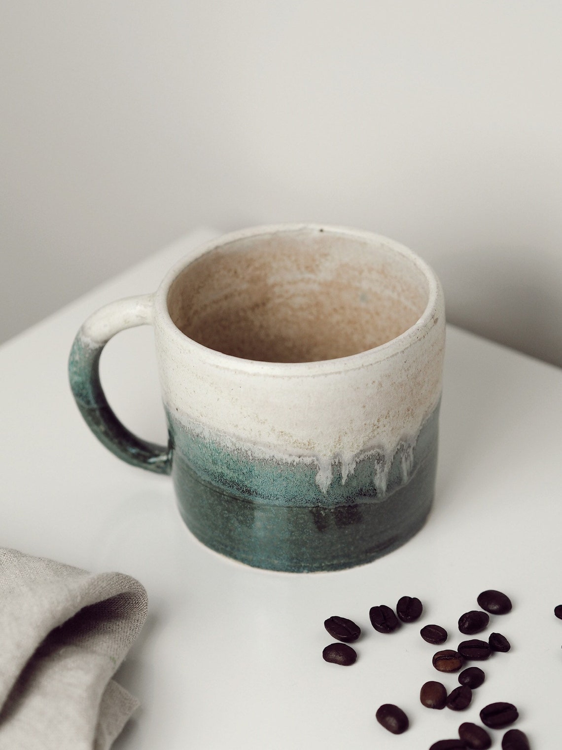 Mountain Ceramic Mug Cream Glazed Cup 300ml Green Mugs - Etsy UK