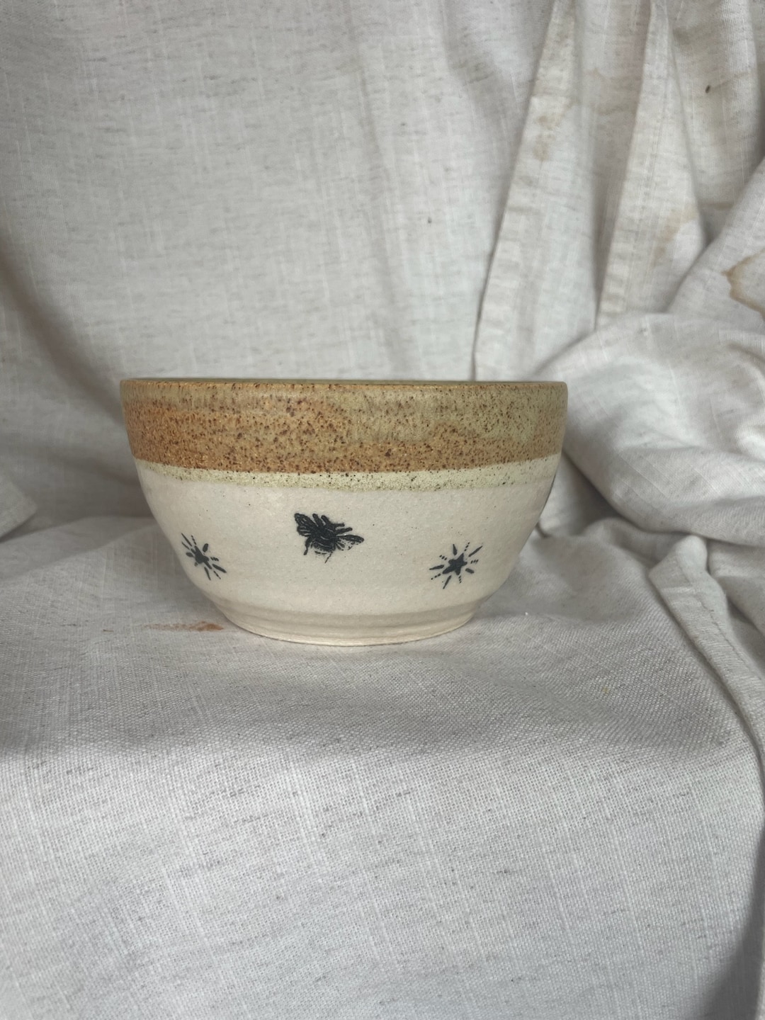 Limited Edition Printed Ceramic Bowl, Handmade Glazed Dish, Bee Printed ...
