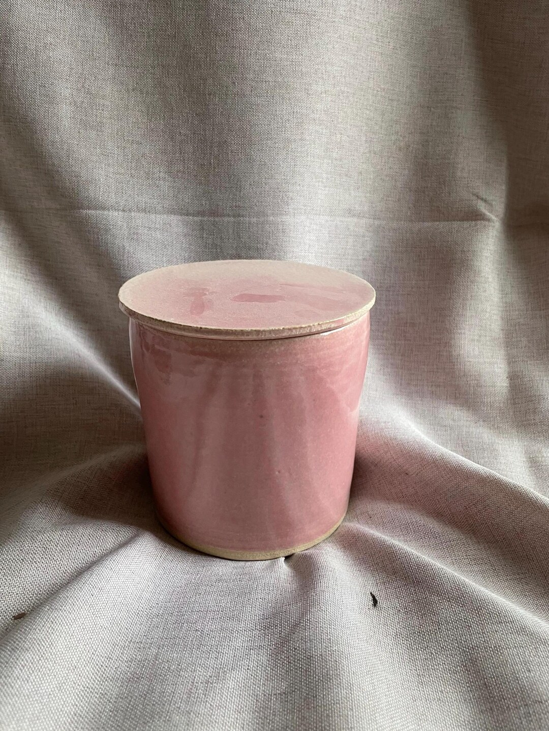 Handleless Candy Floss Pink Ceramic Butter Crock, Handmade Butter ...