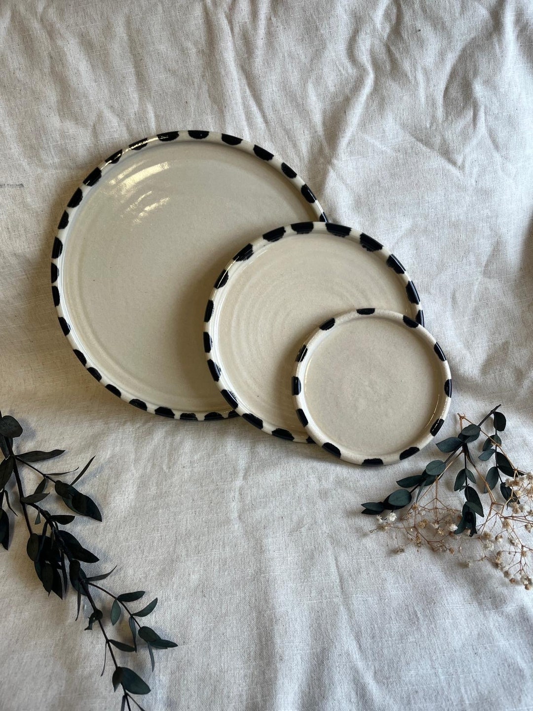 Stripe Ceramic Plates, Handmade Lunch Plate , Unique White Dining ...