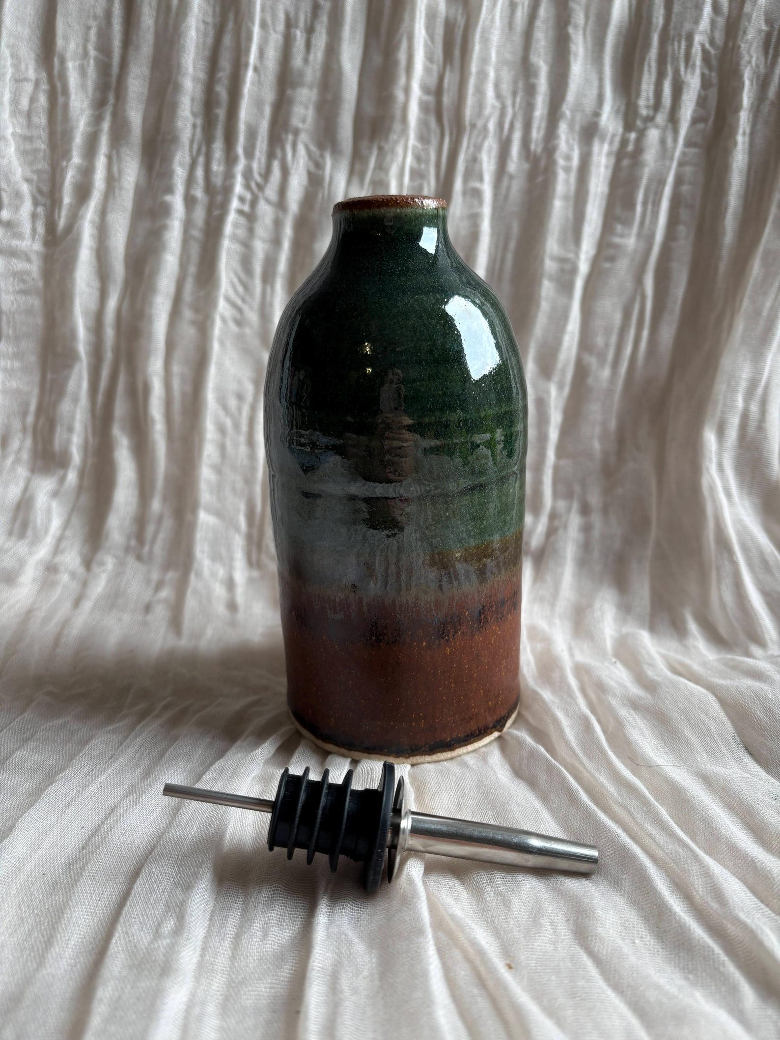 Earth Ceramic Oil Pourer, 350ml Handmade Bottle, Oil Decanter ...