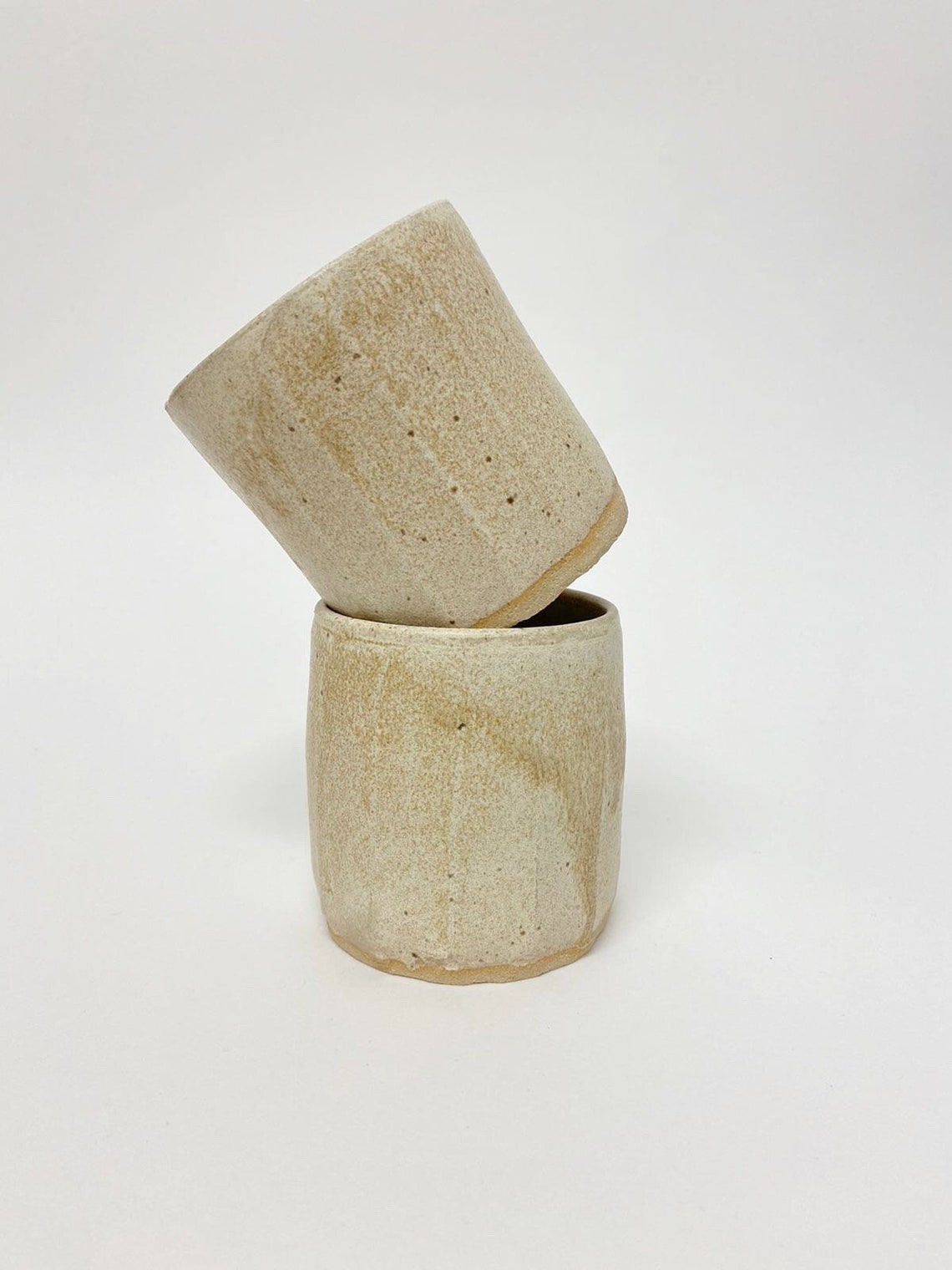 Handmade ceramic beaker Cream glazed cup hand carved clay | Etsy