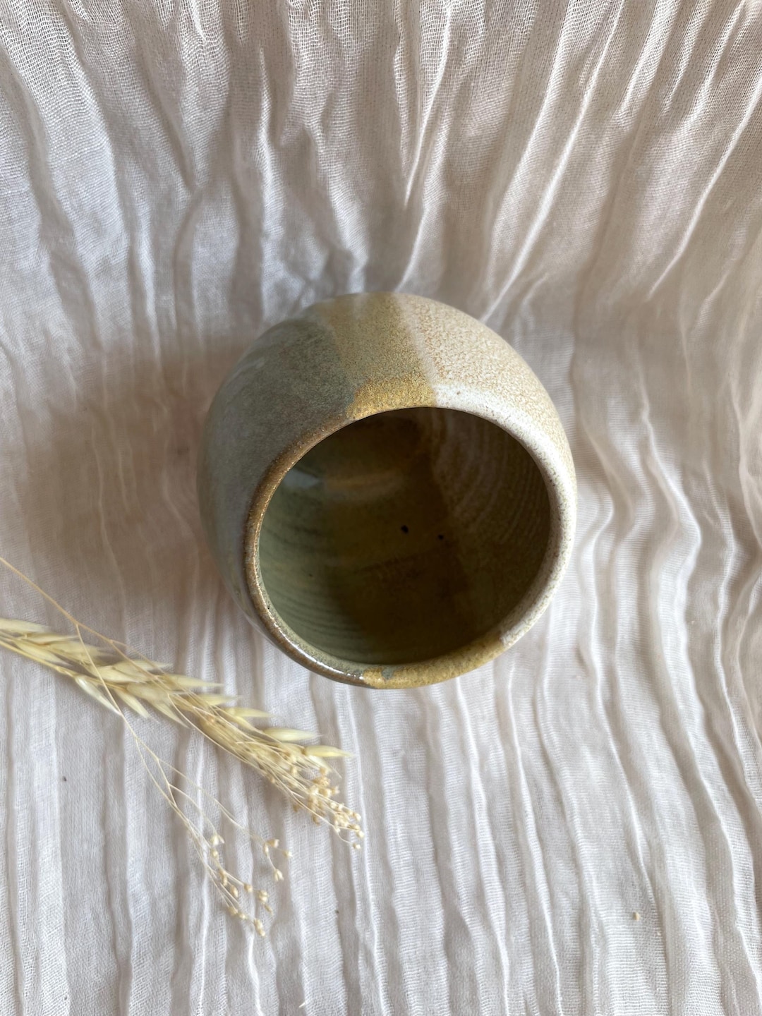 Bamboo Ceramic Salt Pig, Green and Cream Salt Cellar, Rock Salt ...