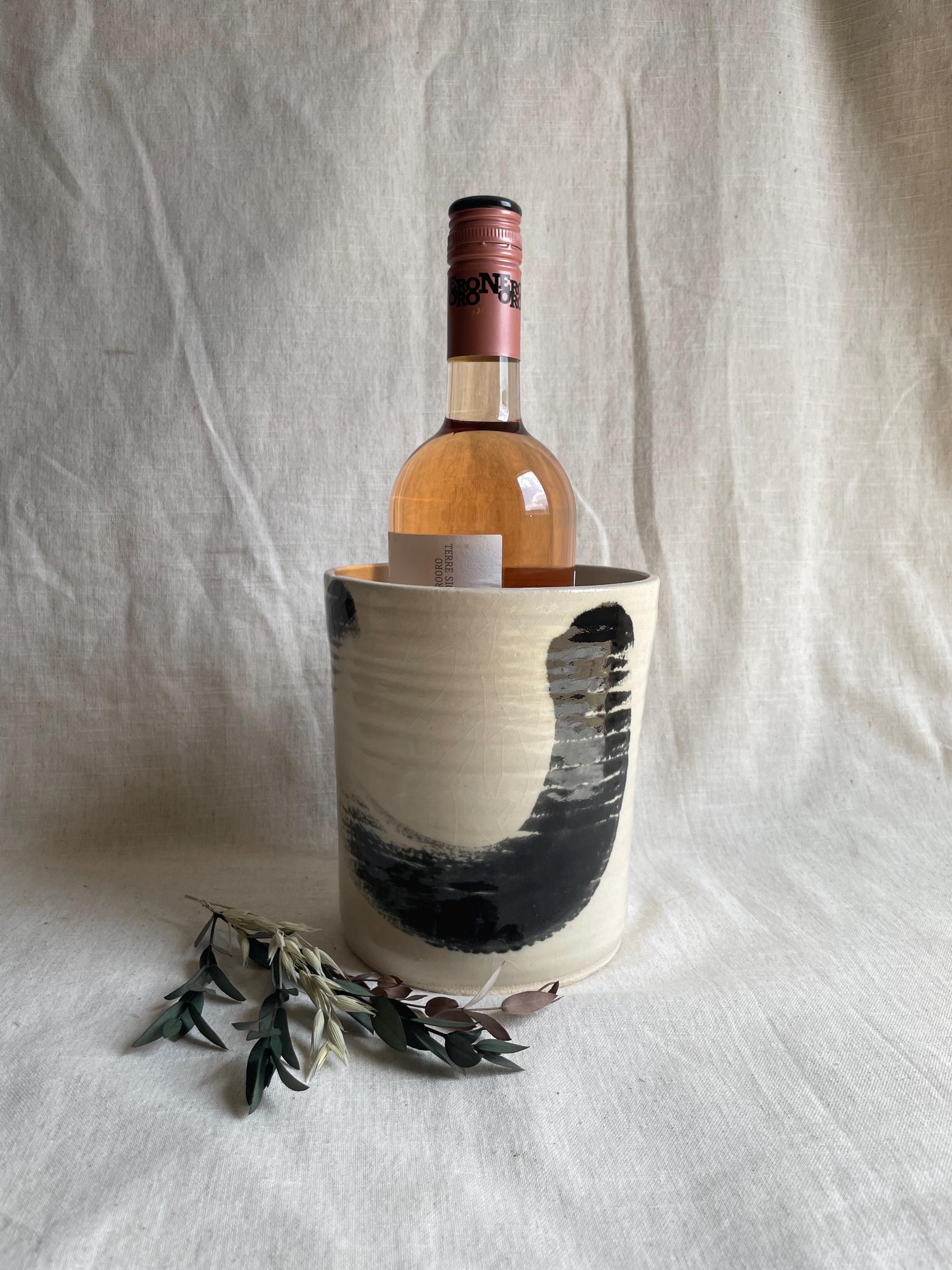 The Maker's Mark Wine Cooler , Handmade Wine Vessel, Black Ceramic ...