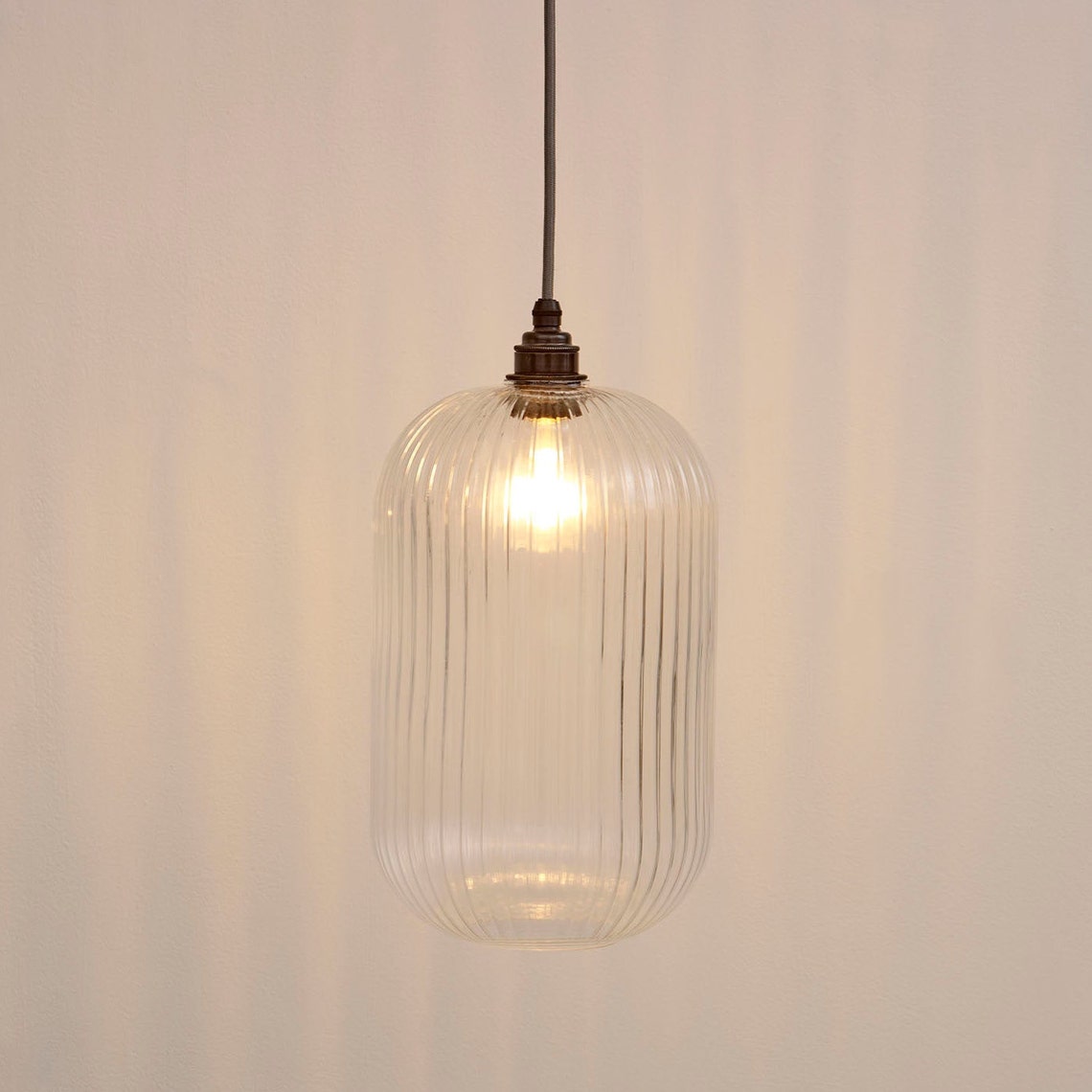 Long Reeded Glass Cylinder Pendant Light | Etsy