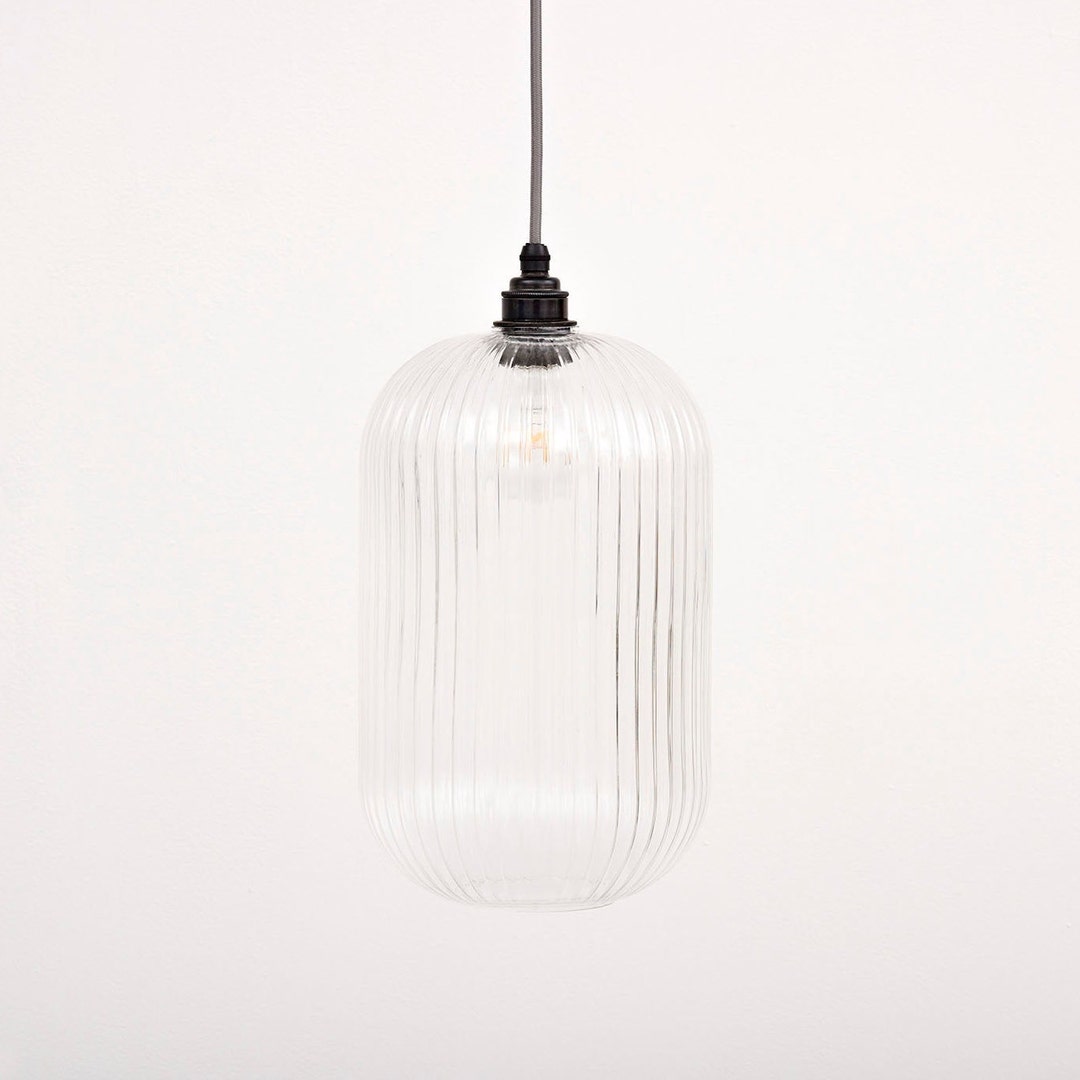 Long Reeded Glass Cylinder Pendant Light - Etsy