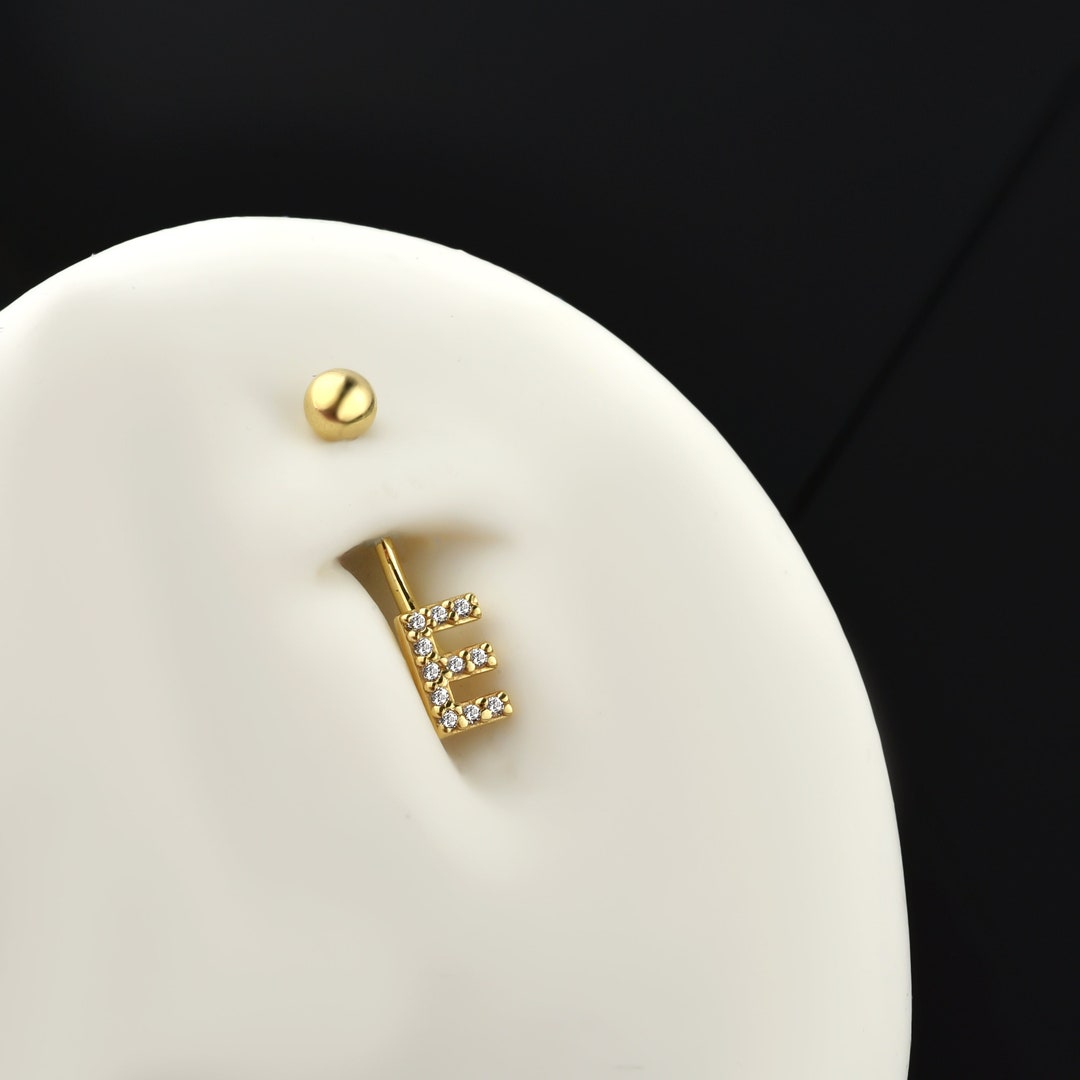 Letter Piercing 14ksolid Gold Navel Piercing Jewelry, Minimalist Gold ...