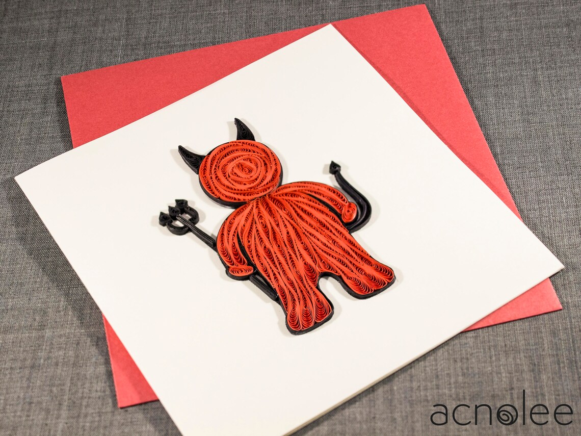 3D Handmade Halloween Card Blank Quilled Devil Quilling Halloween Card ...