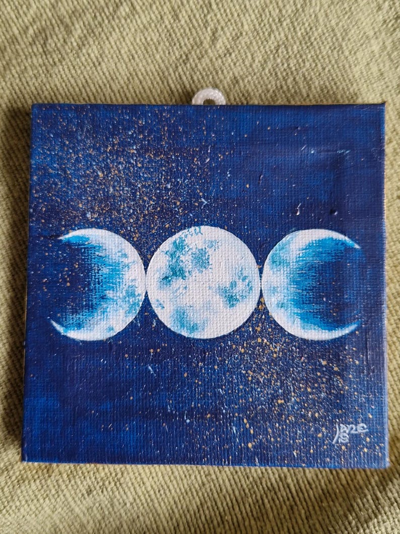 Triple Moon Mini Painting With Easel - Etsy