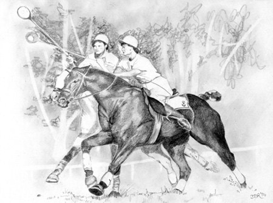 Horse Drawing Polocrosse Players Art Print - Etsy