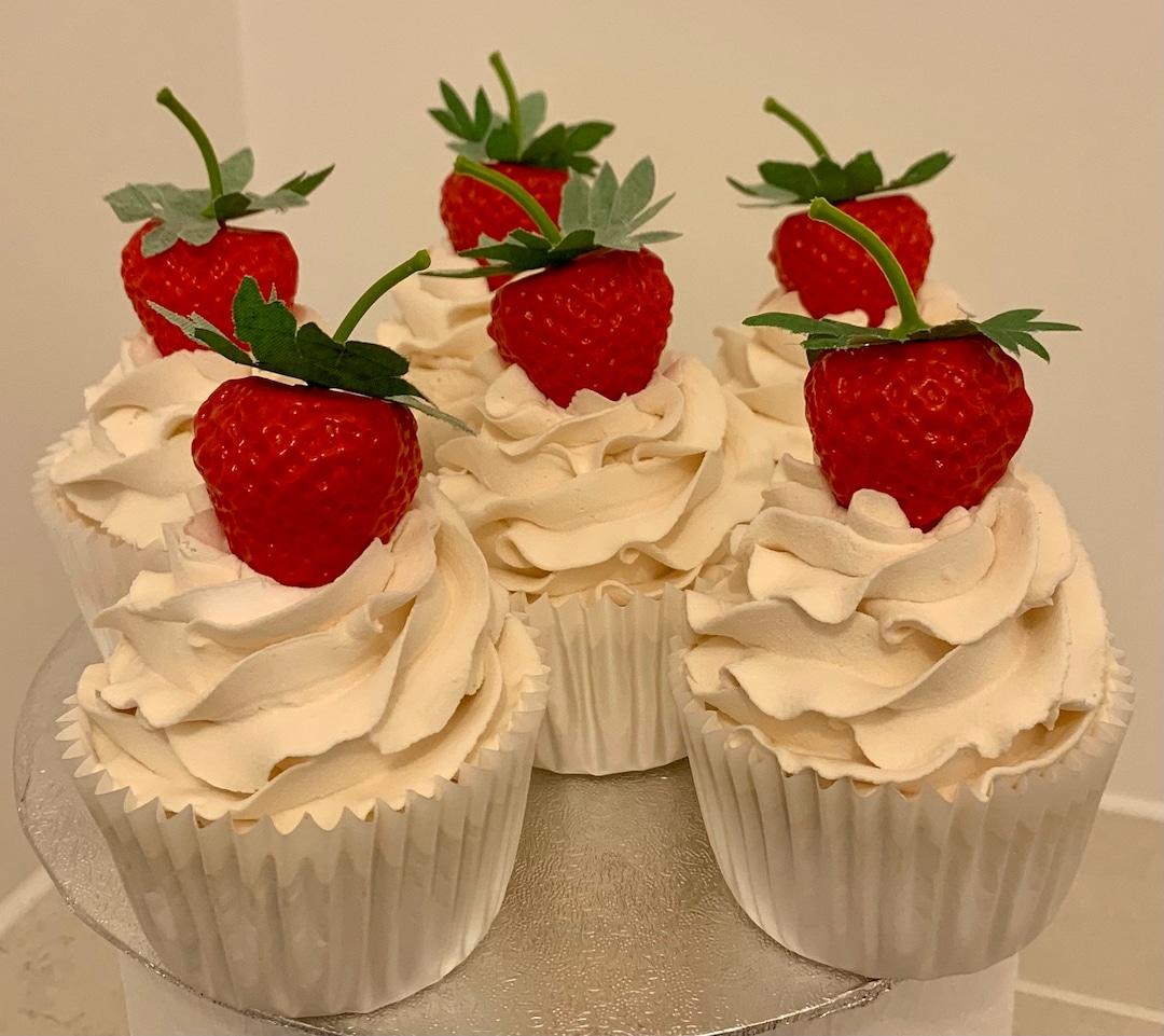 Fake Cupcakes Vintage Style Strawberry Cream Faux Desserts. Food Props ...