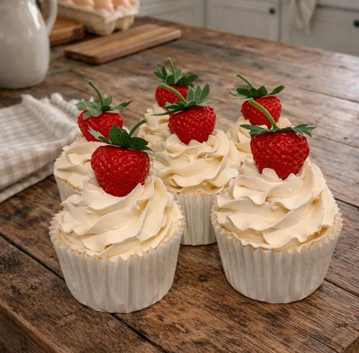 Fake Cupcakes Vintage Style Strawberry Cream Faux Desserts. Food Props ...