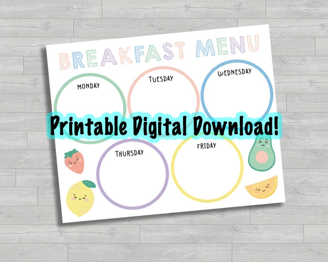 Cute Fruit Kids Breakfast Planner · Printable Weekly · Breakfast Menu ...