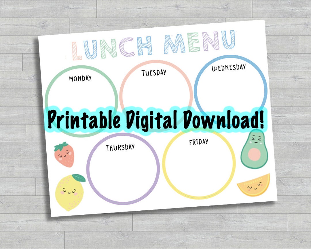Cute Fruit Kids Lunch Planner · Printable Weekly Planner · Lunch Menu ...