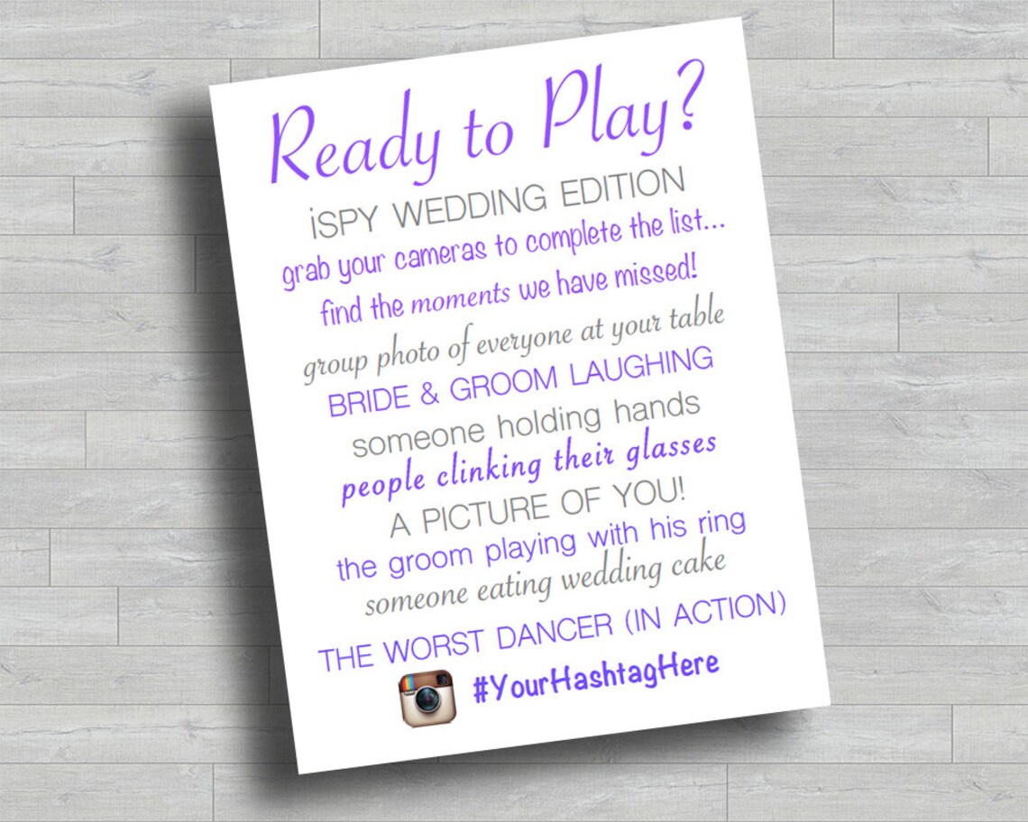 Ispy Wedding Table Game Sign Instagram Hashtag Ready to - Etsy