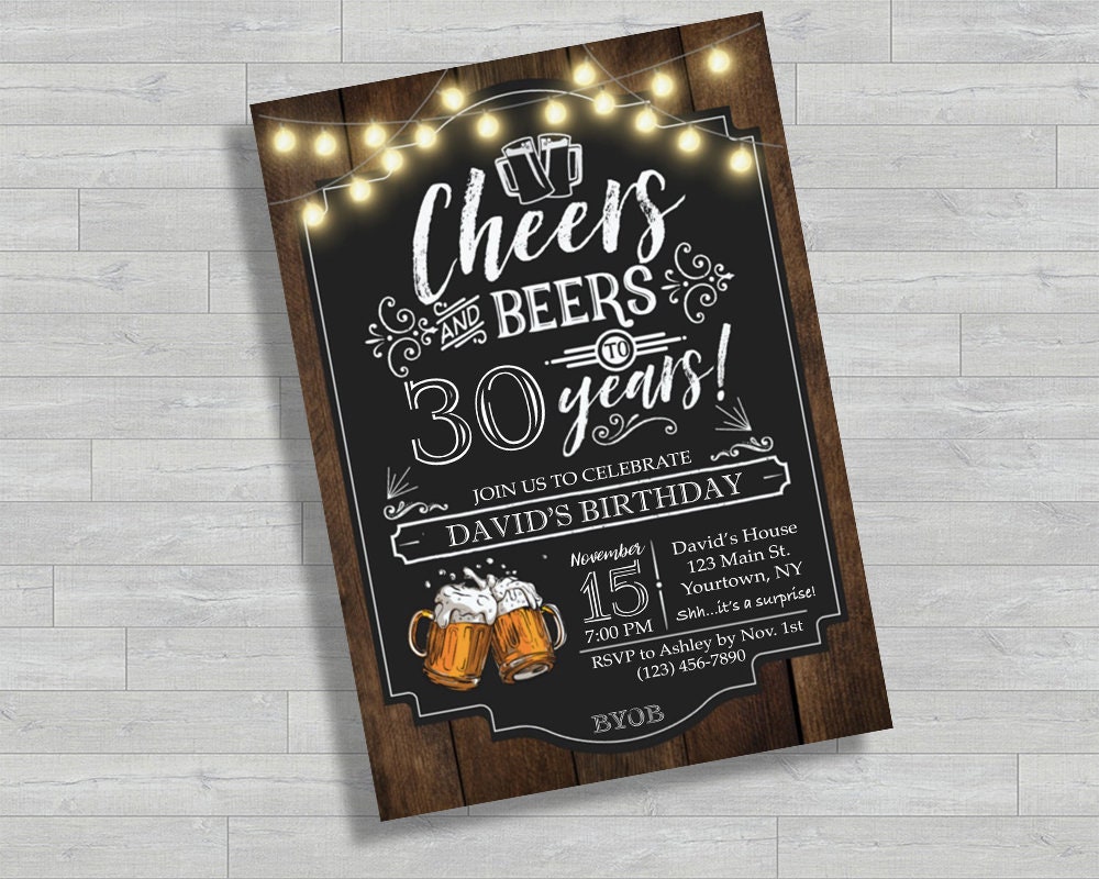 Cheers and Beers Birthday Invite, BYOB Drinks Bday Invitation, Any Age ...