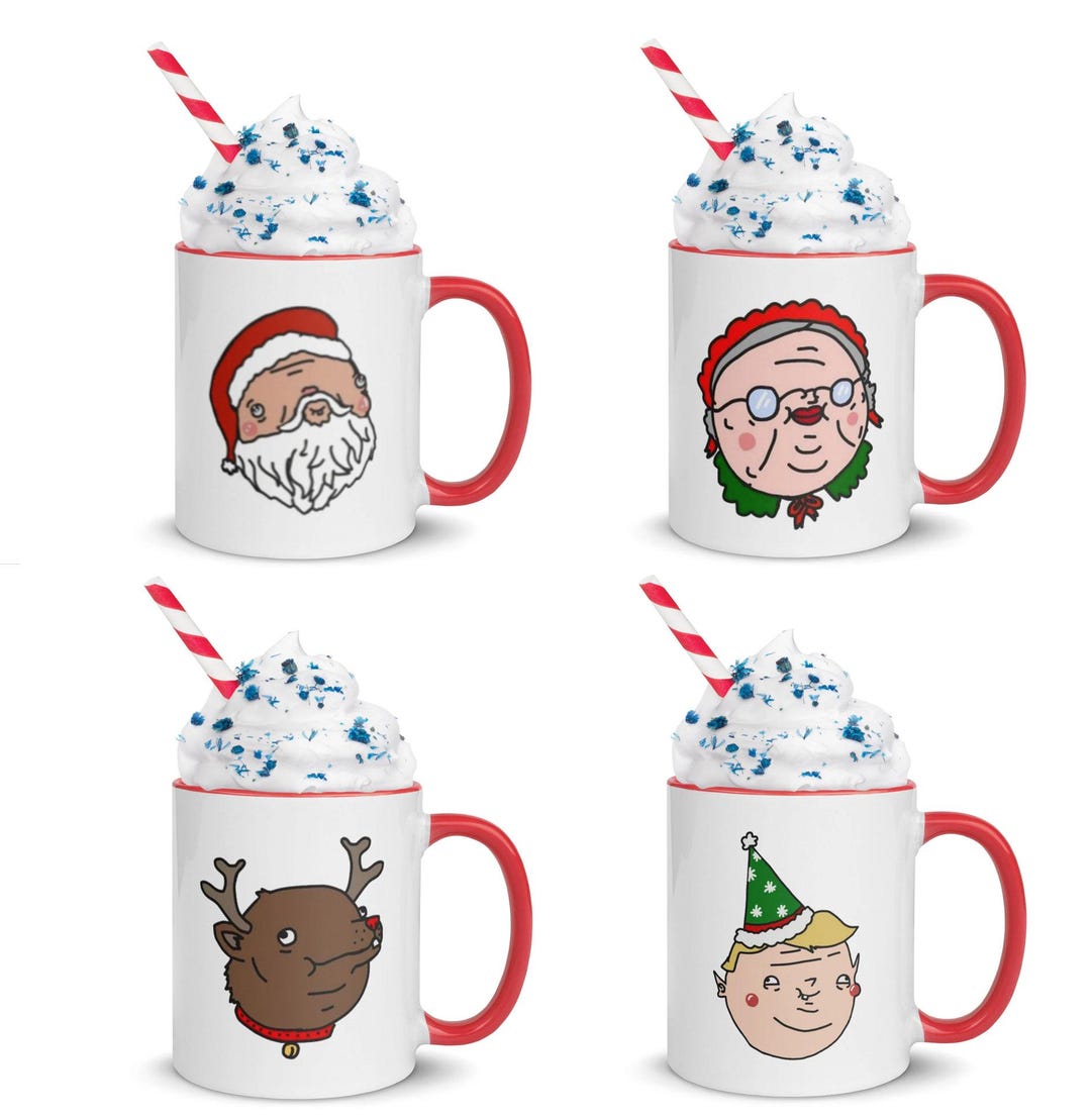 Funny Christmas Mugs, Set of 4 Family Christmas Mug Weird Santa Mug ...