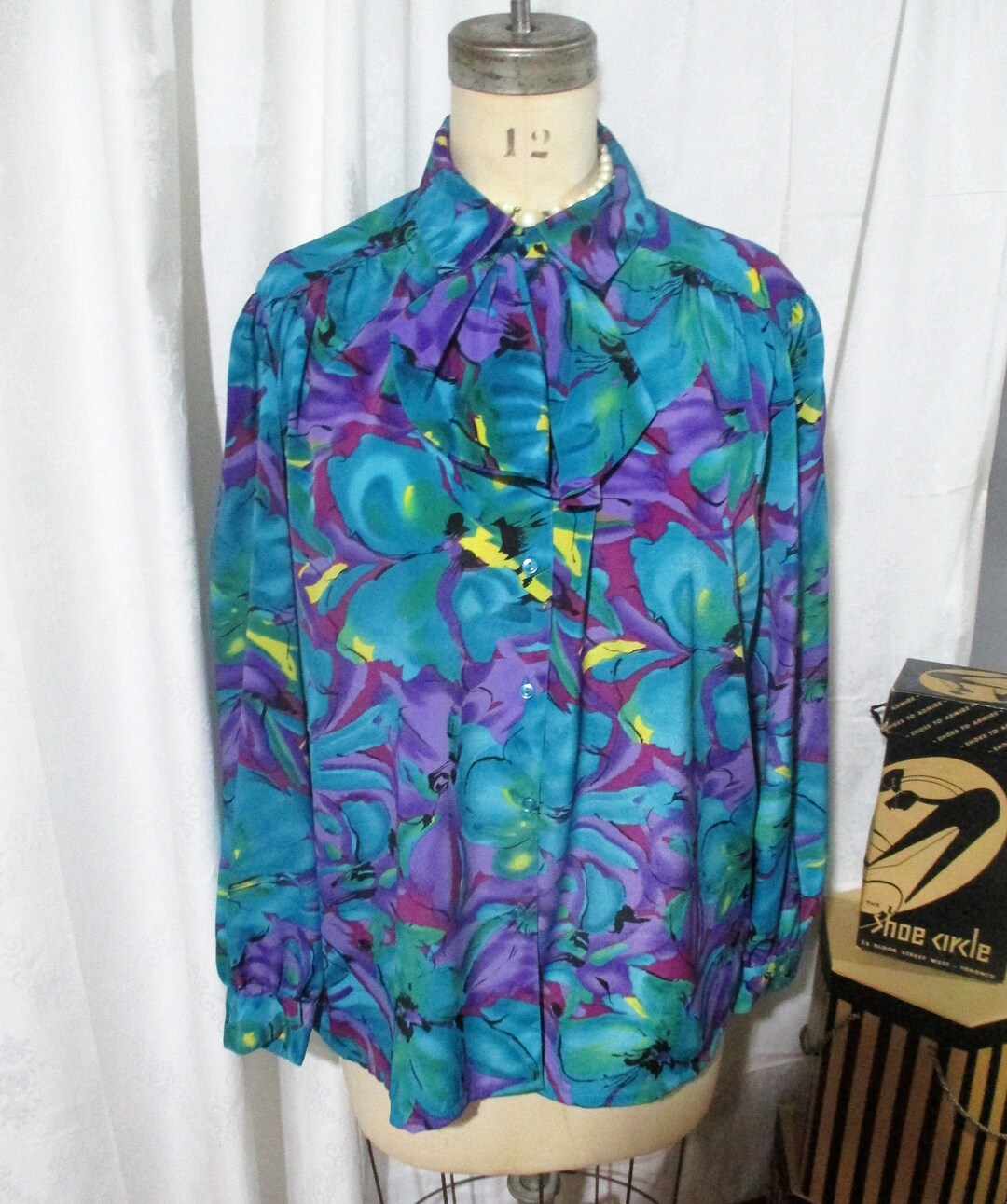1980's Tanjay Women's Long Sleeve Shirt/top/blouse With Attached Bow ...