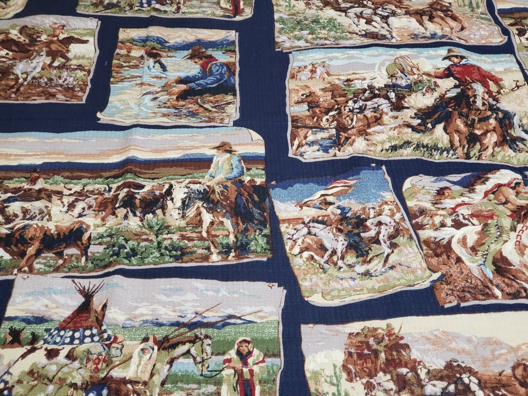 Vintage Western Fabric Early Pioneer Fabric Remnant Cowboy Fabric ...