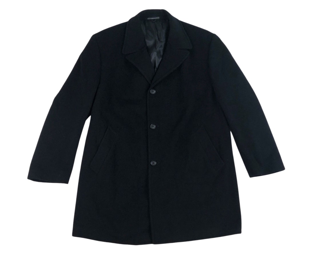 Vintage Mens Wool Peacoat 90s Black Felted Wool Overcoat Mens Size ...