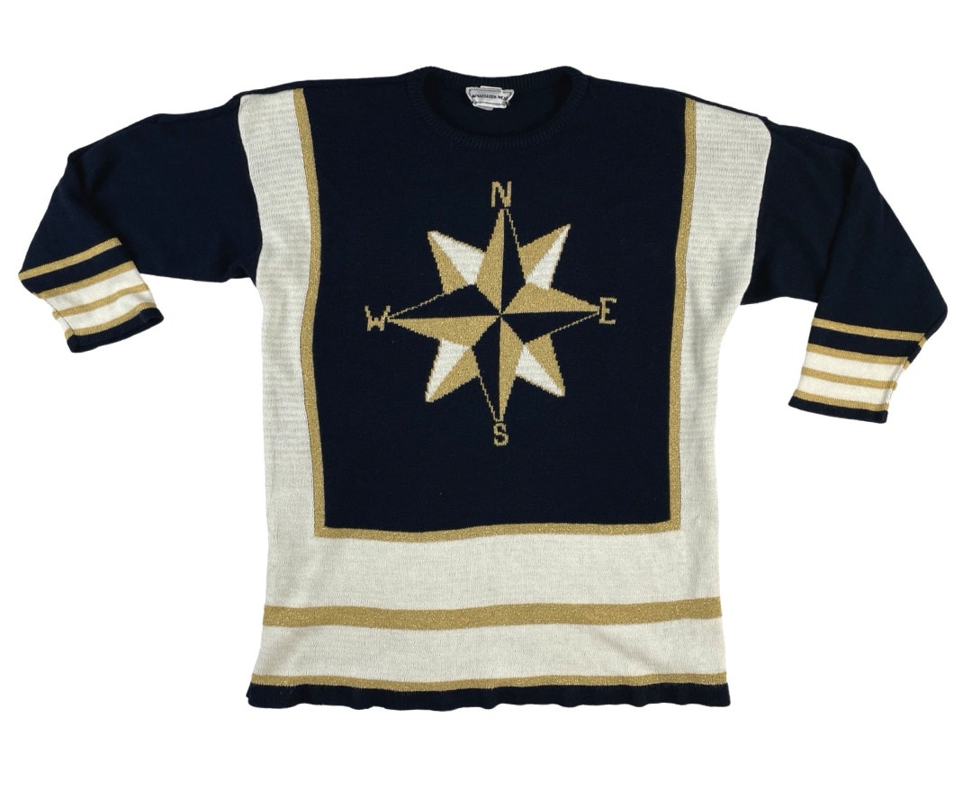 Vintage Nautical Compass Sweater | 90s Acrylic Sea Star Sweater ...