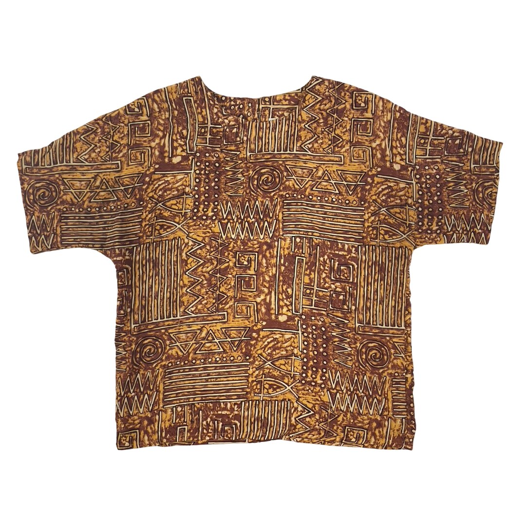 Vintage Boxy Cut Top 90s Geometric Print Shirt Womens Size Medium - Etsy