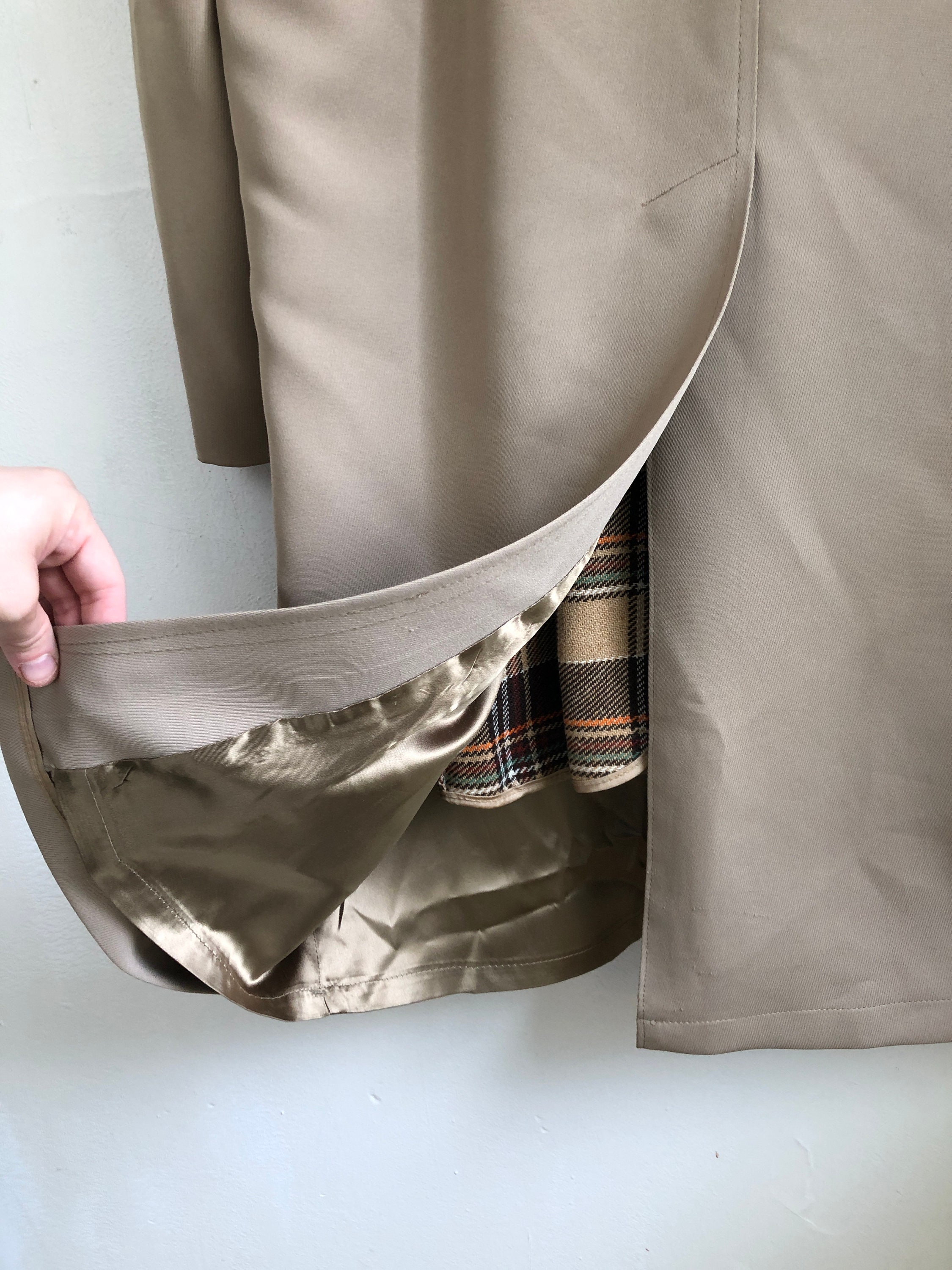 Vintage Mens Khaki Overcoat | 70s Double Poly Knit Coat With Removable ...