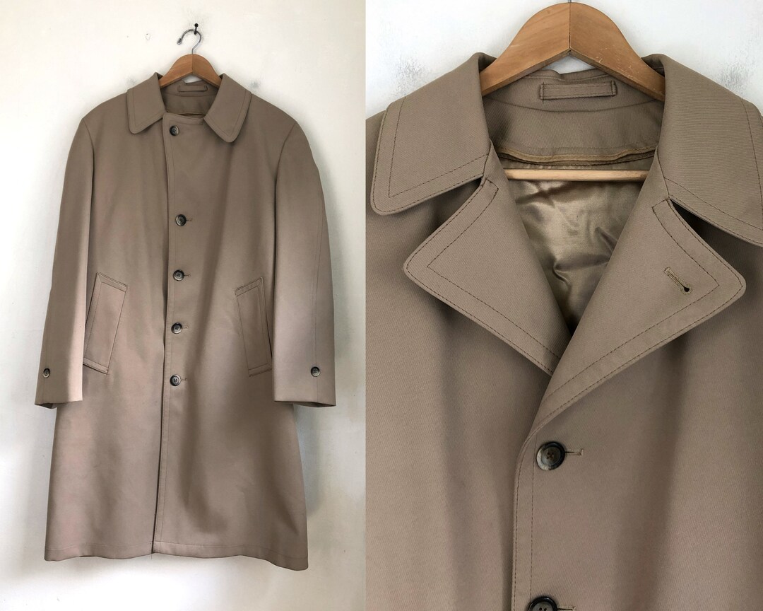Vintage Mens Khaki Overcoat 70s Double Poly Knit Coat With Removable ...