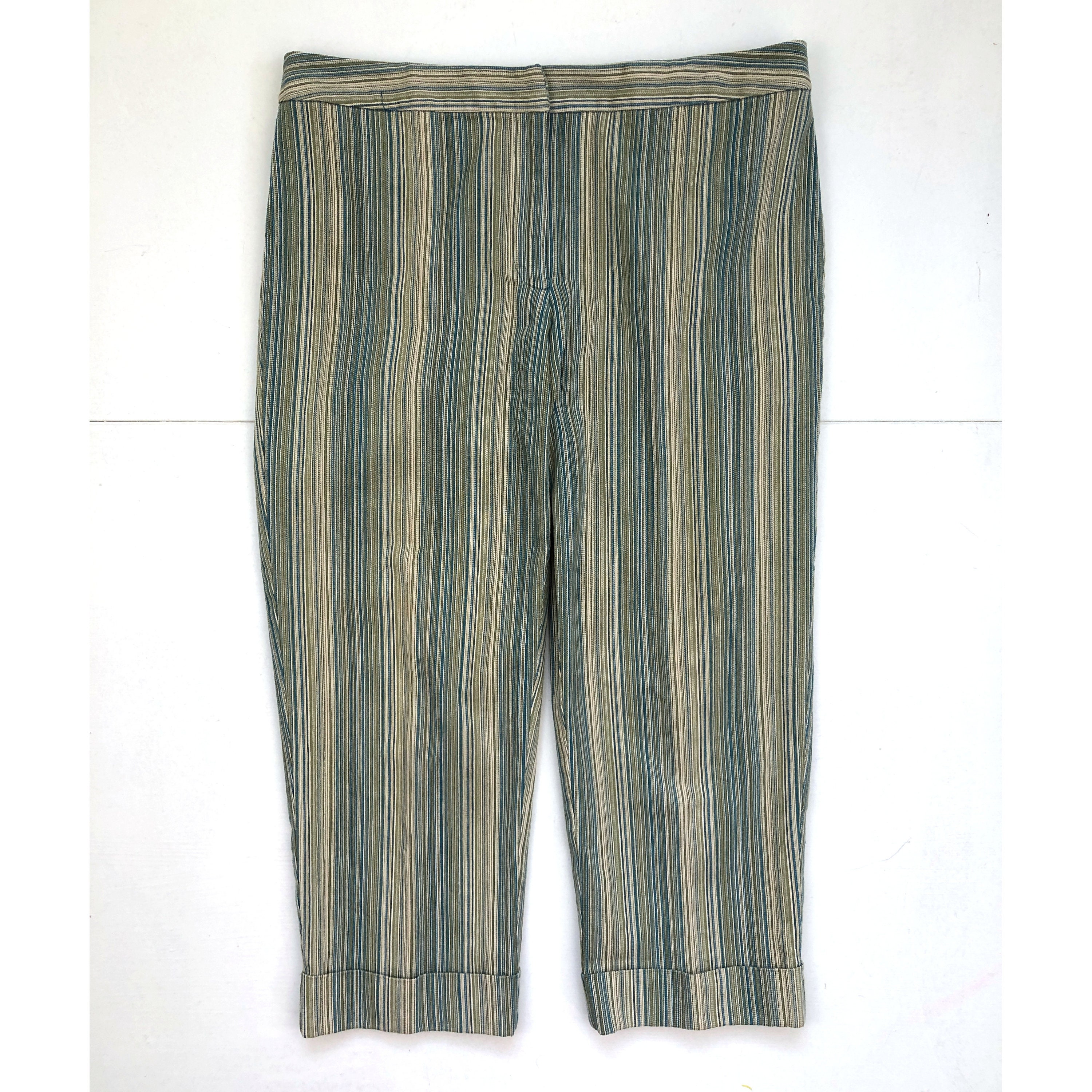Vintage Striped Capris 90s Cotton Cropped Pants Womens - Etsy