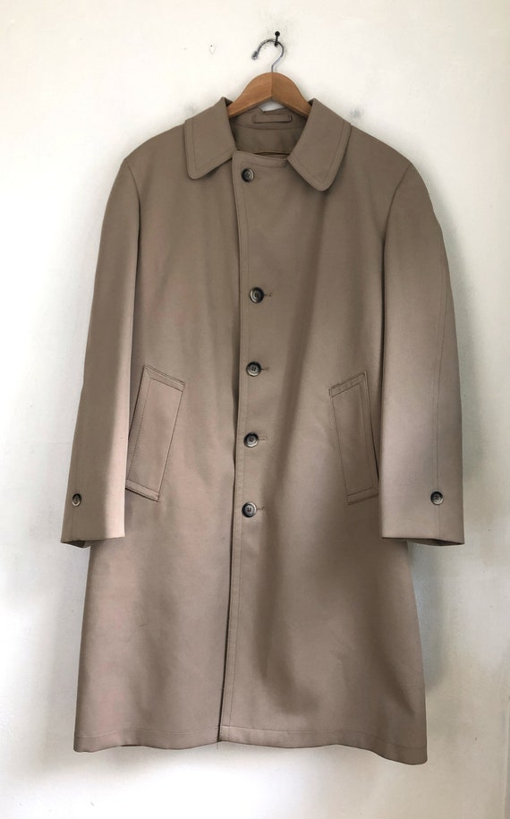 Vintage Mens Khaki Overcoat | 70s Double Poly Knit Co… - Gem