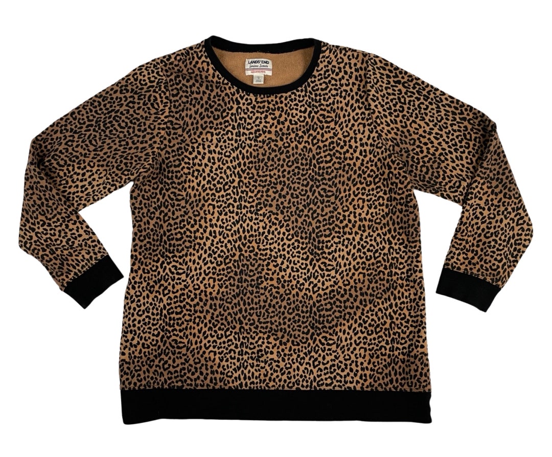Vintage Leopard Print Sweatshirt Womens Size XL | 90s Knit Cotton ...