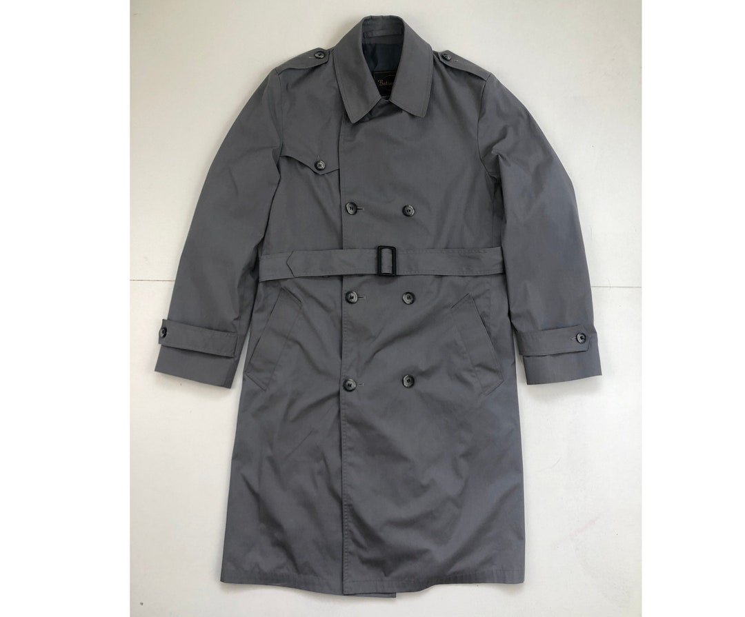 Vintage Mens Rain Coat | 70s Gray Water Resistant Belted Double ...