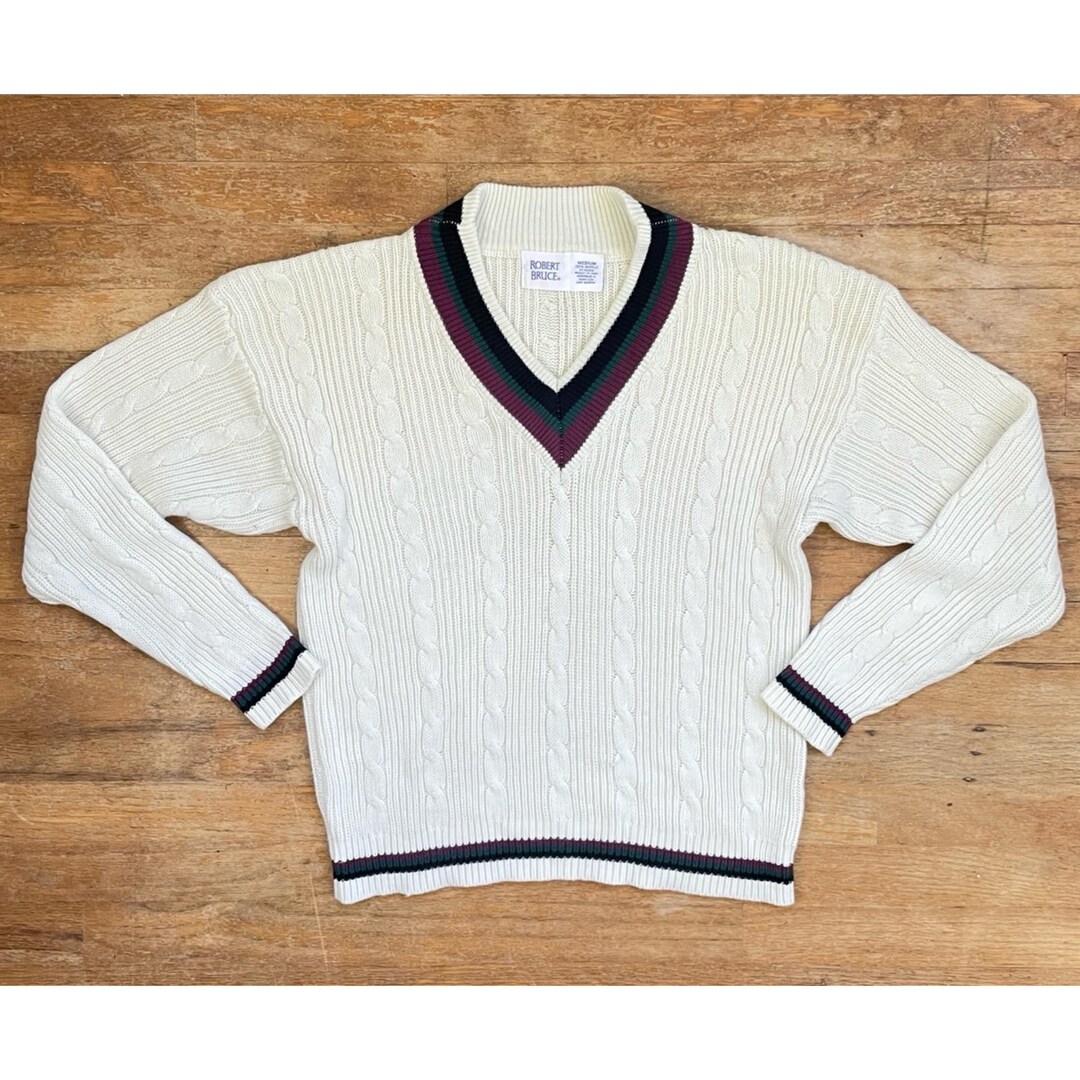 Vintage Cable Knit Sweater Size Large 60s Knit Orlon Acrylic Striped V ...