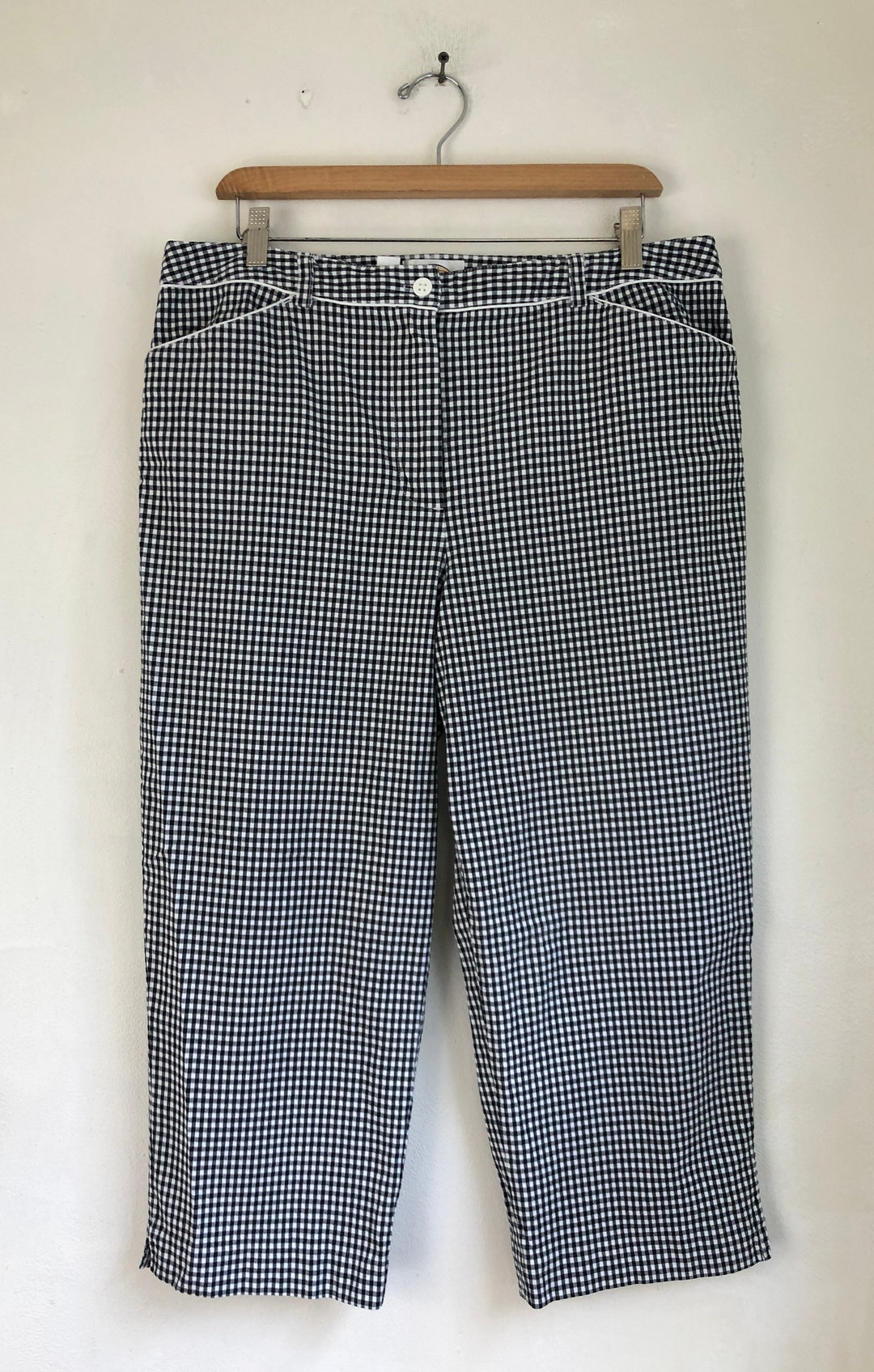 Vintage Checkered Cotton Capris 90s Talbots Black & White Plaid Cropped ...