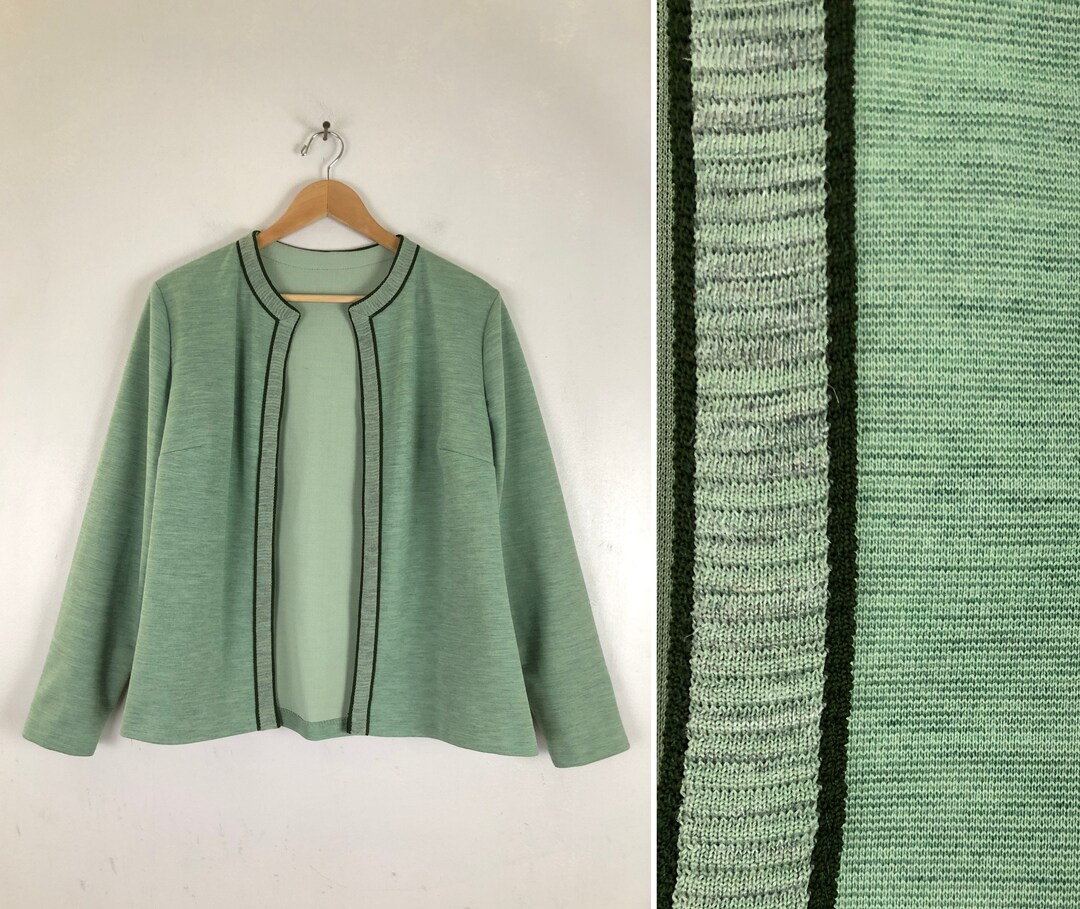 Vintage Poly Knit Jacket 60s Handmade Green Lightweight Open Front ...